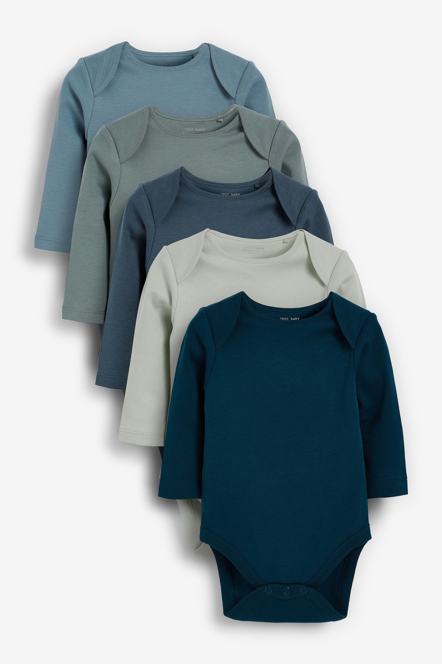 Buy Modern Blue 5 Pack Baby Long Sleeve Bodysuits from the Next UK ...