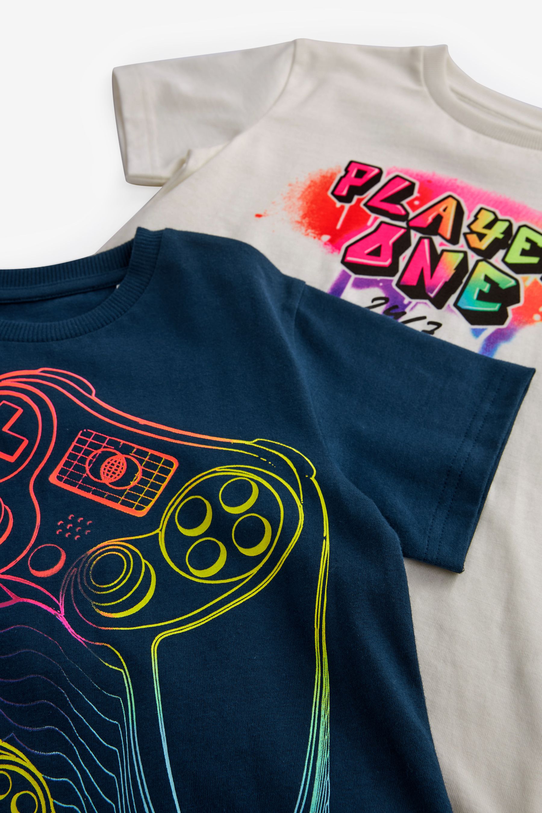 Buy Navy Blue/White Rainbow Gaming Graphic Short Sleeve 100% Cotton T ...