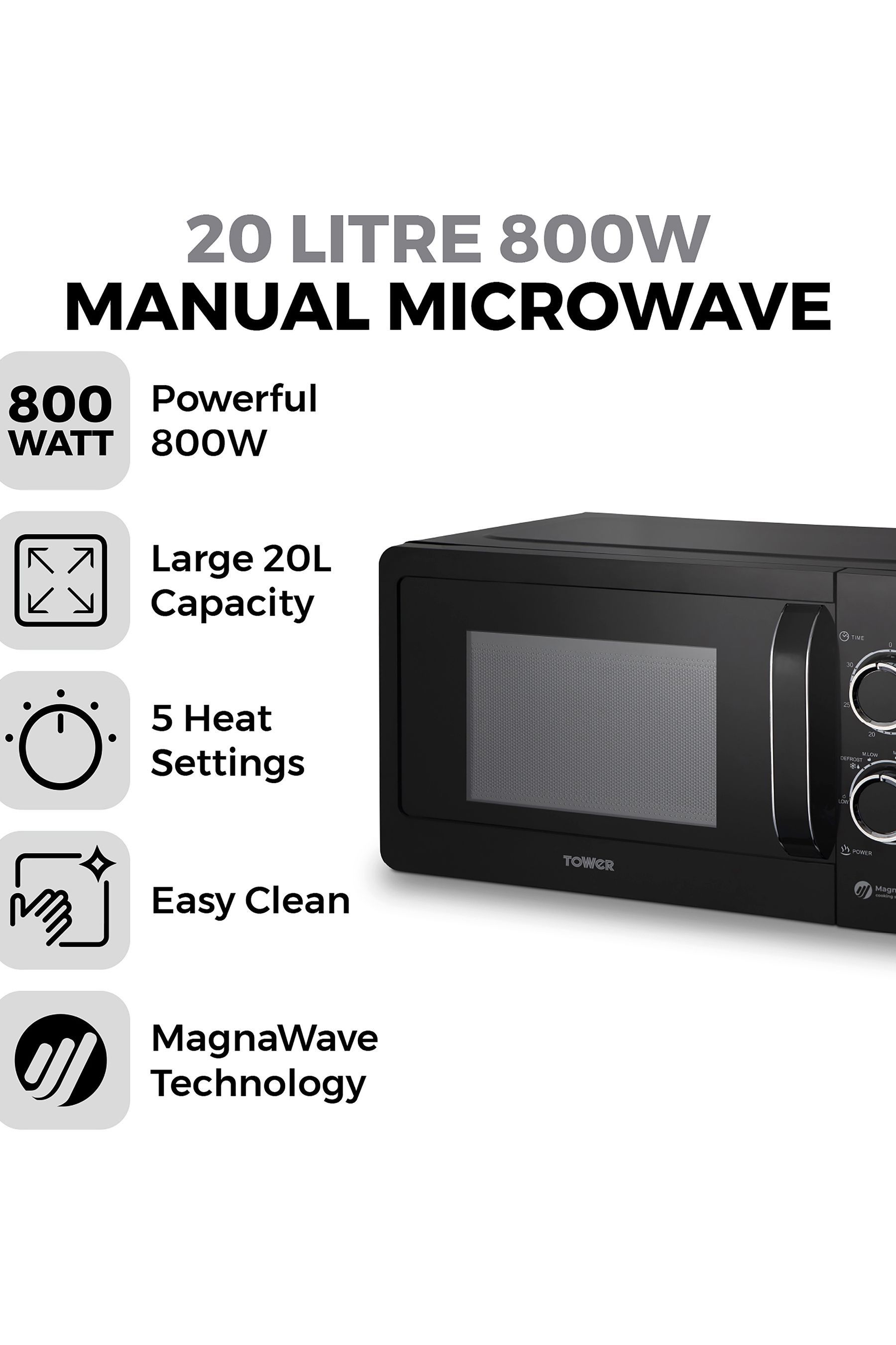 Buy Tower Black 20L 800W Manual Microwave from the Next UK online shop