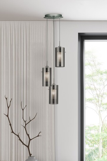 Buy Searchlight Chrome Basil Chrome Smoked Glass 3Lt MultiDrop Pendant ...