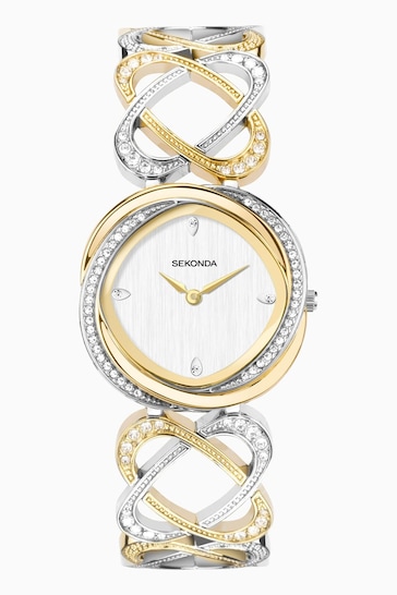 Buy Sekonda Ladies Gold Tone Hidden Hearts Two Tone Alloy Bracelet ...