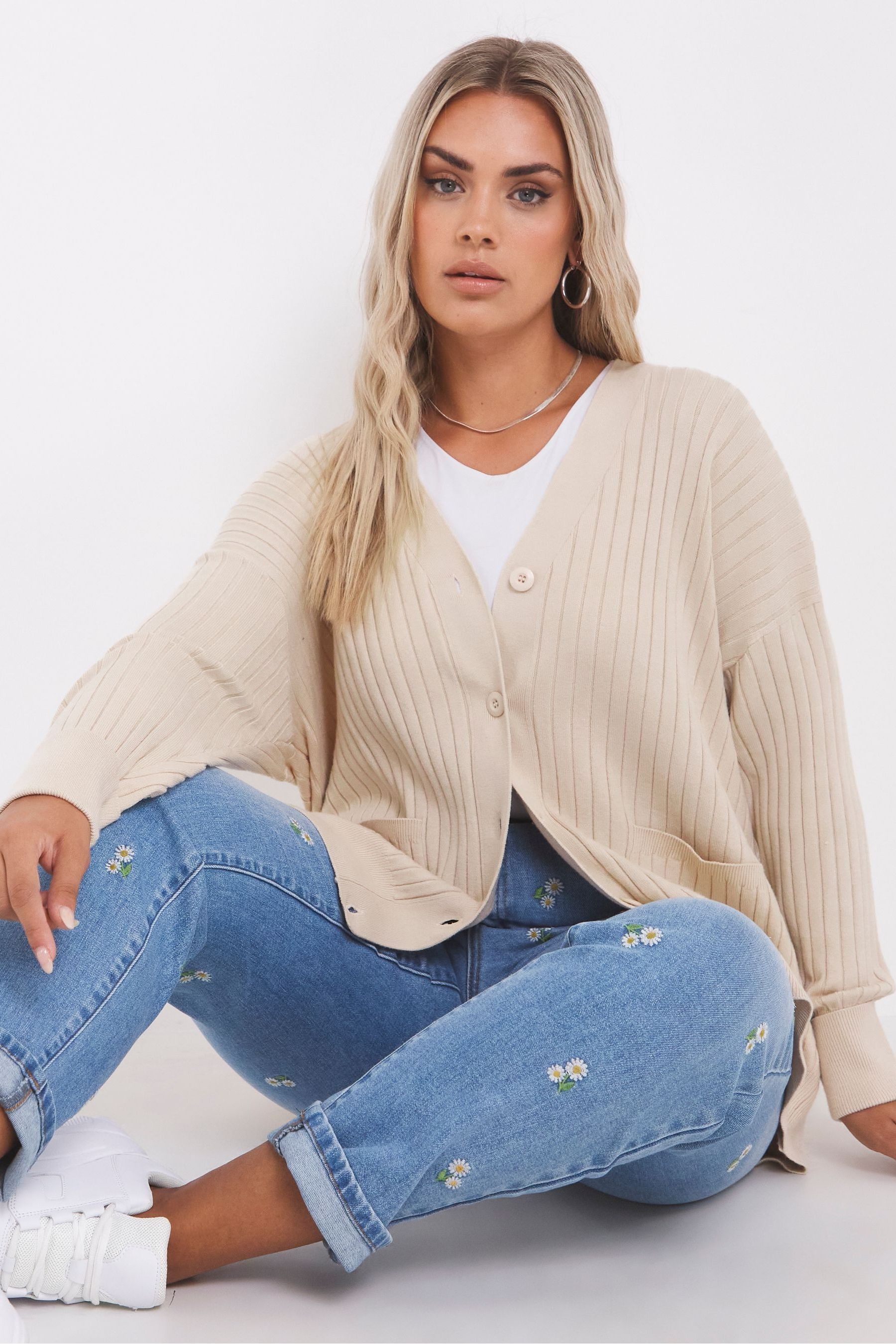 Buy Simply Be Cream Ribbed Slouchy Boyfriend Cardigan from the Next UK ...