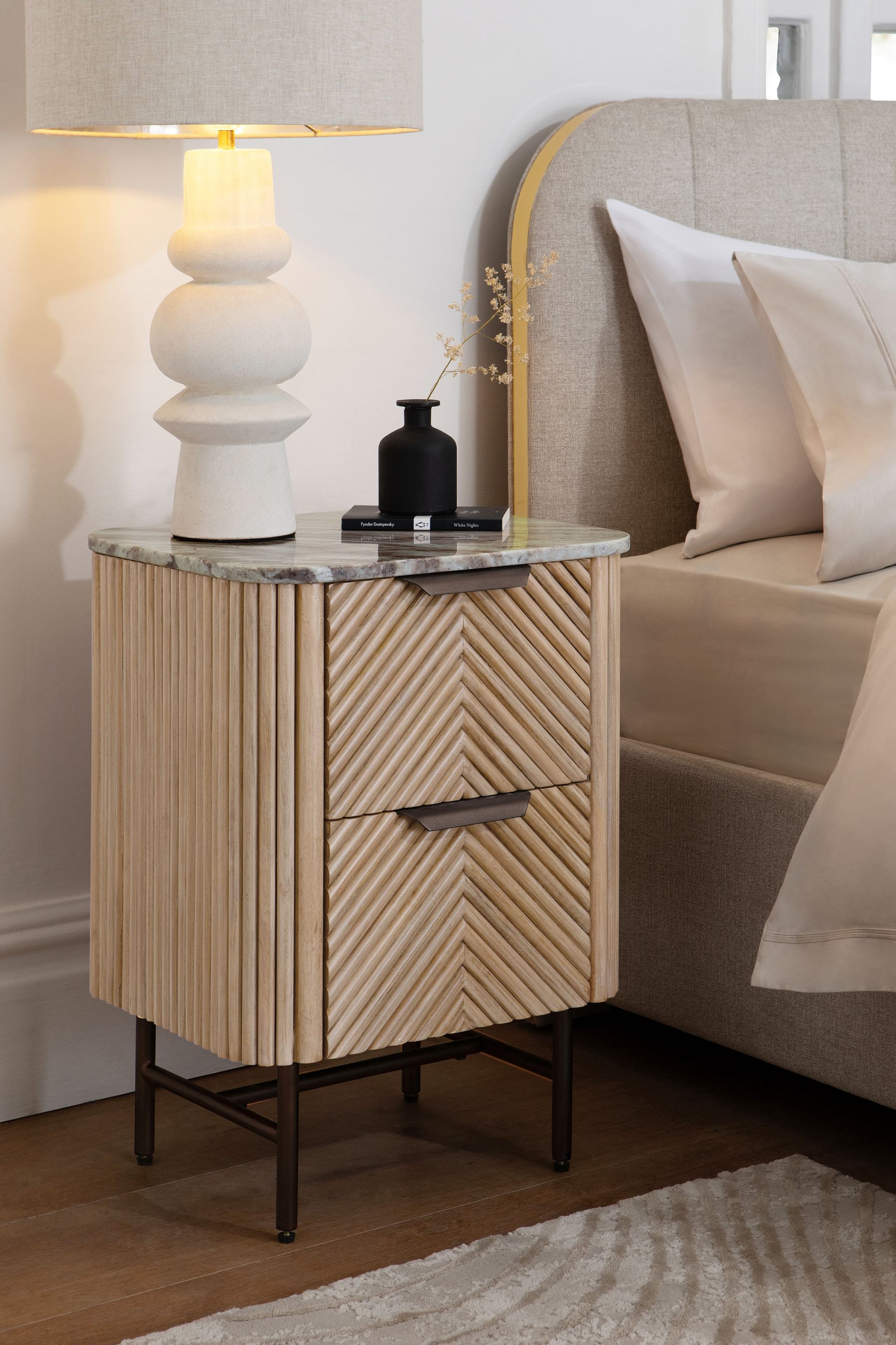 Buy Natural Valencia Marble and Mango Wood 2 Drawer Bedside Table from ...