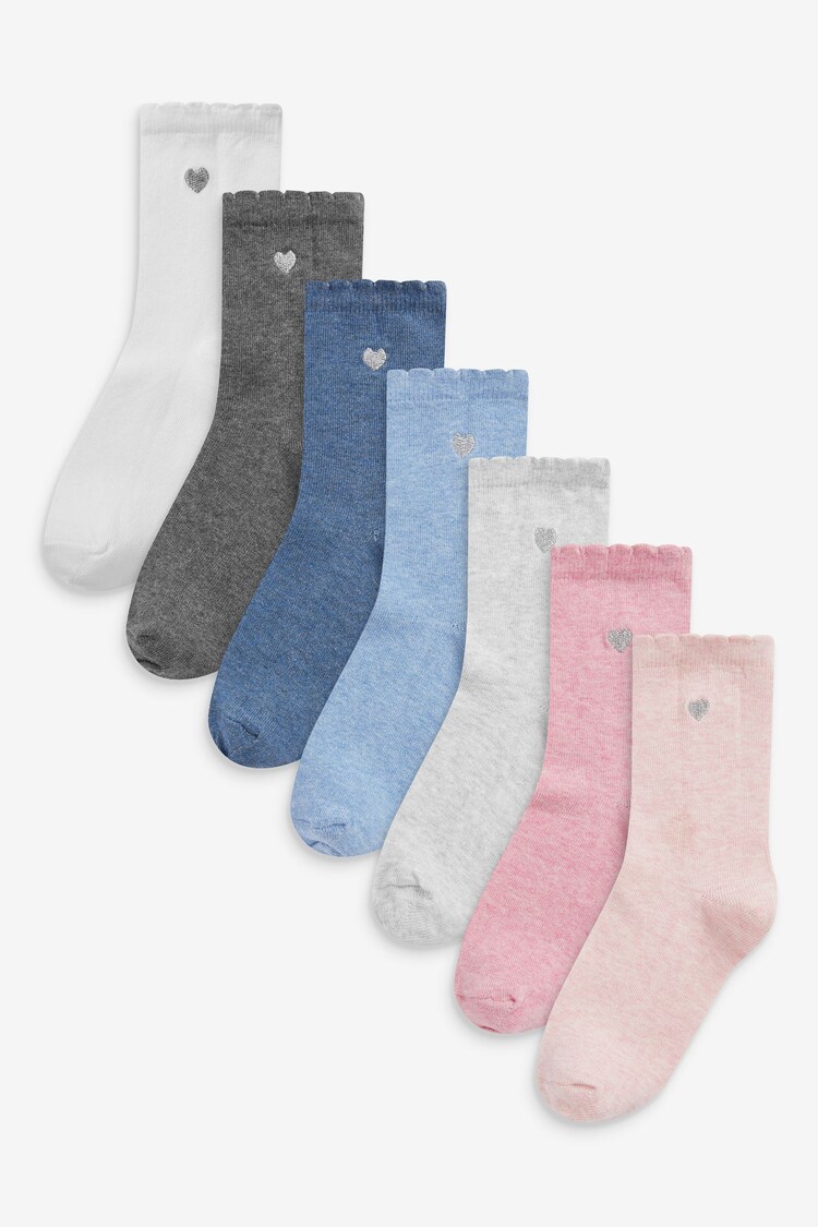 Buy Multi 7 Pack Cotton Rich Heart Embroidered Ankle Socks from the ...