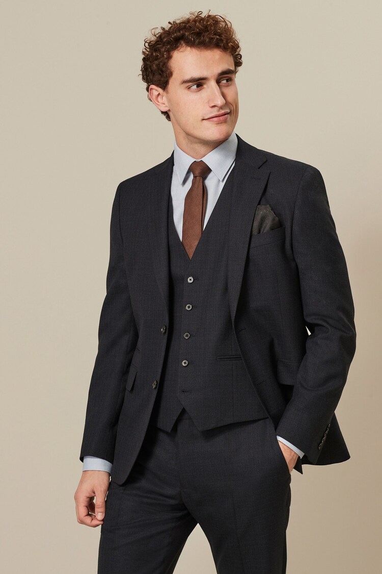 Buy Navy Blue Slim Fit Textured Wool Suit Jacket from the Next UK ...