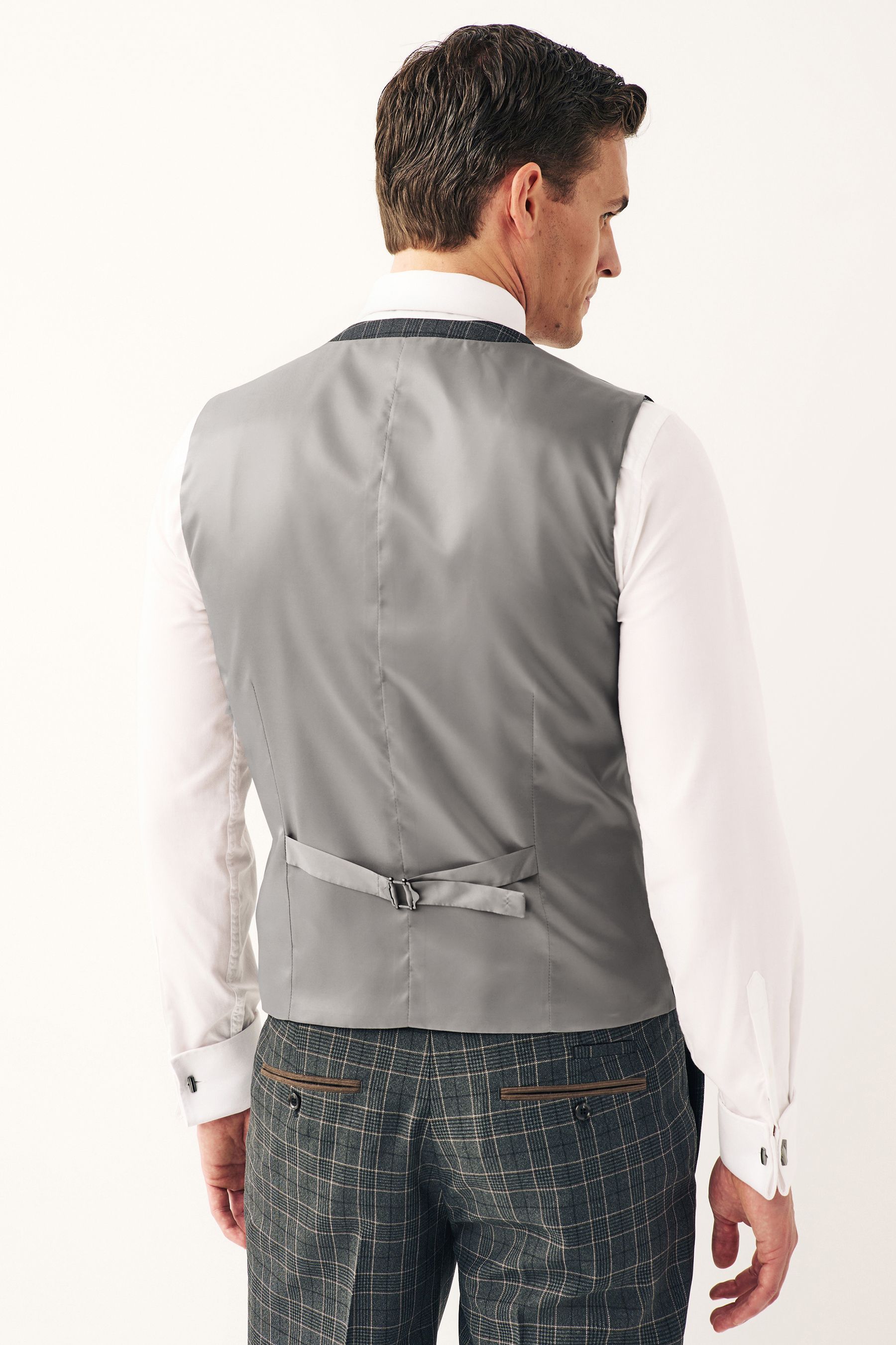 Buy Charcoal Grey Regular Fit Trimmed Check Suit Waistcoat from the ...