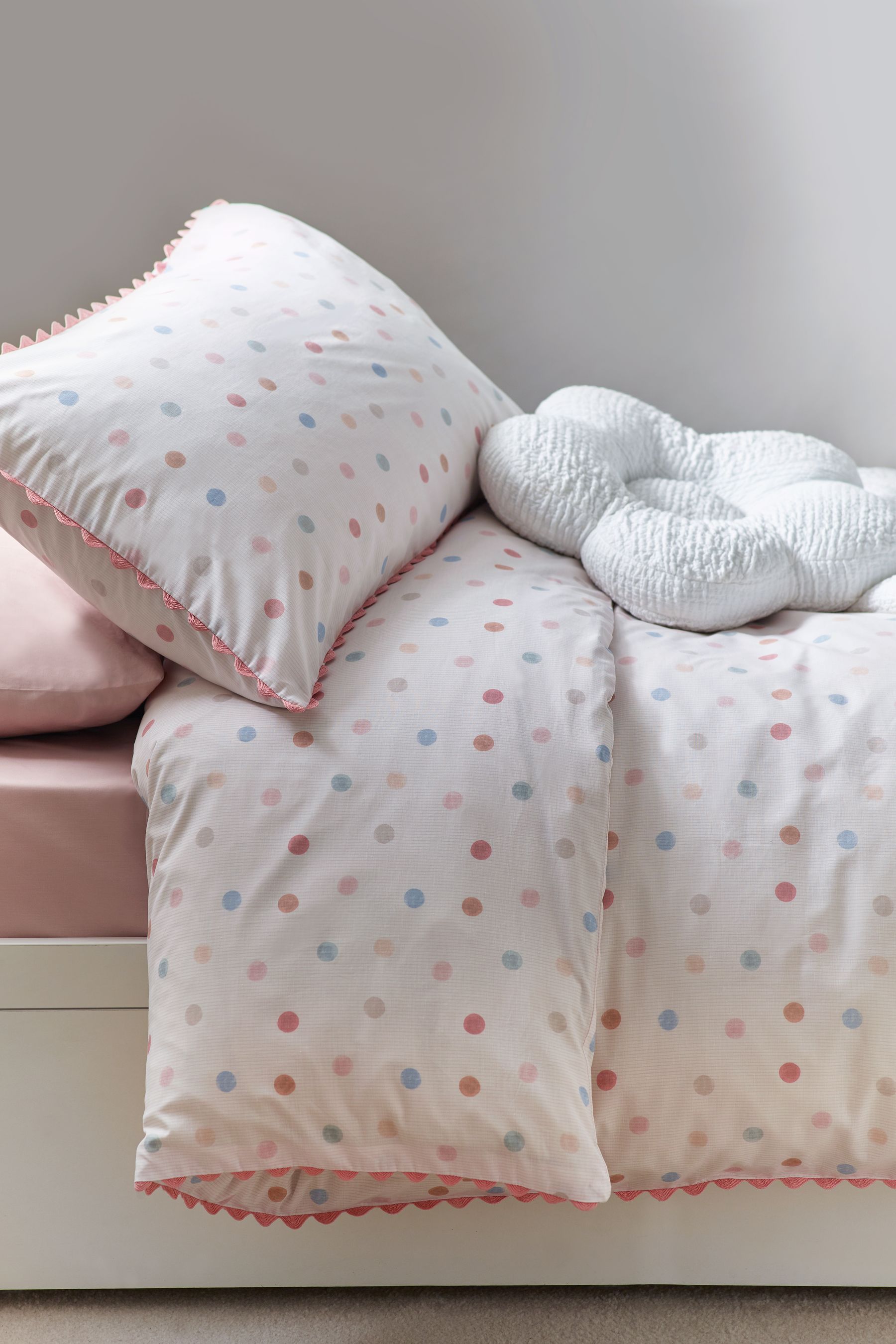 Buy Pink/Cream Polka Dot Printed Polycotton Duvet Cover and Pillowcase ...