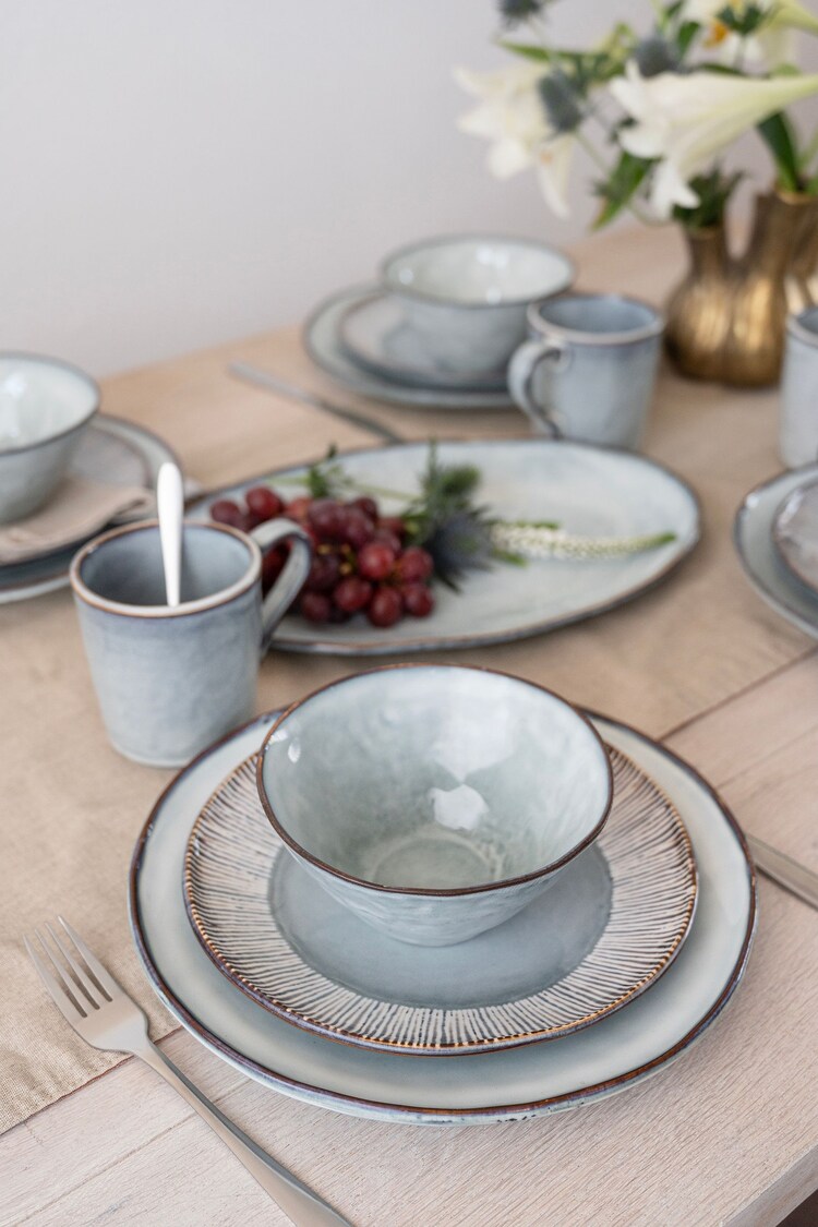 Buy Dutch Rose 12 Piece Blue Organic Dinner 12 Piece Dinner Set with ...