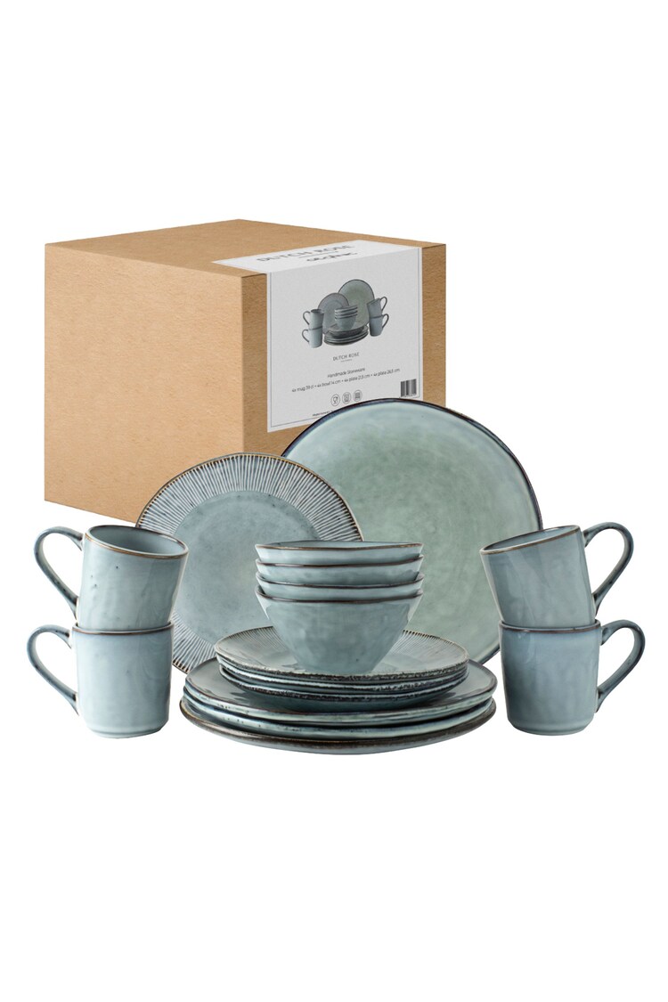 Buy Dutch Rose 12 Piece Blue Organic Dinner 12 Piece Dinner Set with ...