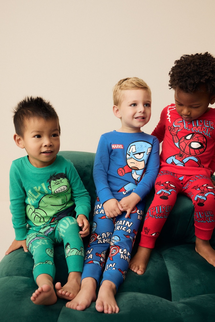 Buy Marvel Red/Green/Blue Snuggle 100% Cotton Pyjamas 3 Pack (9mths ...