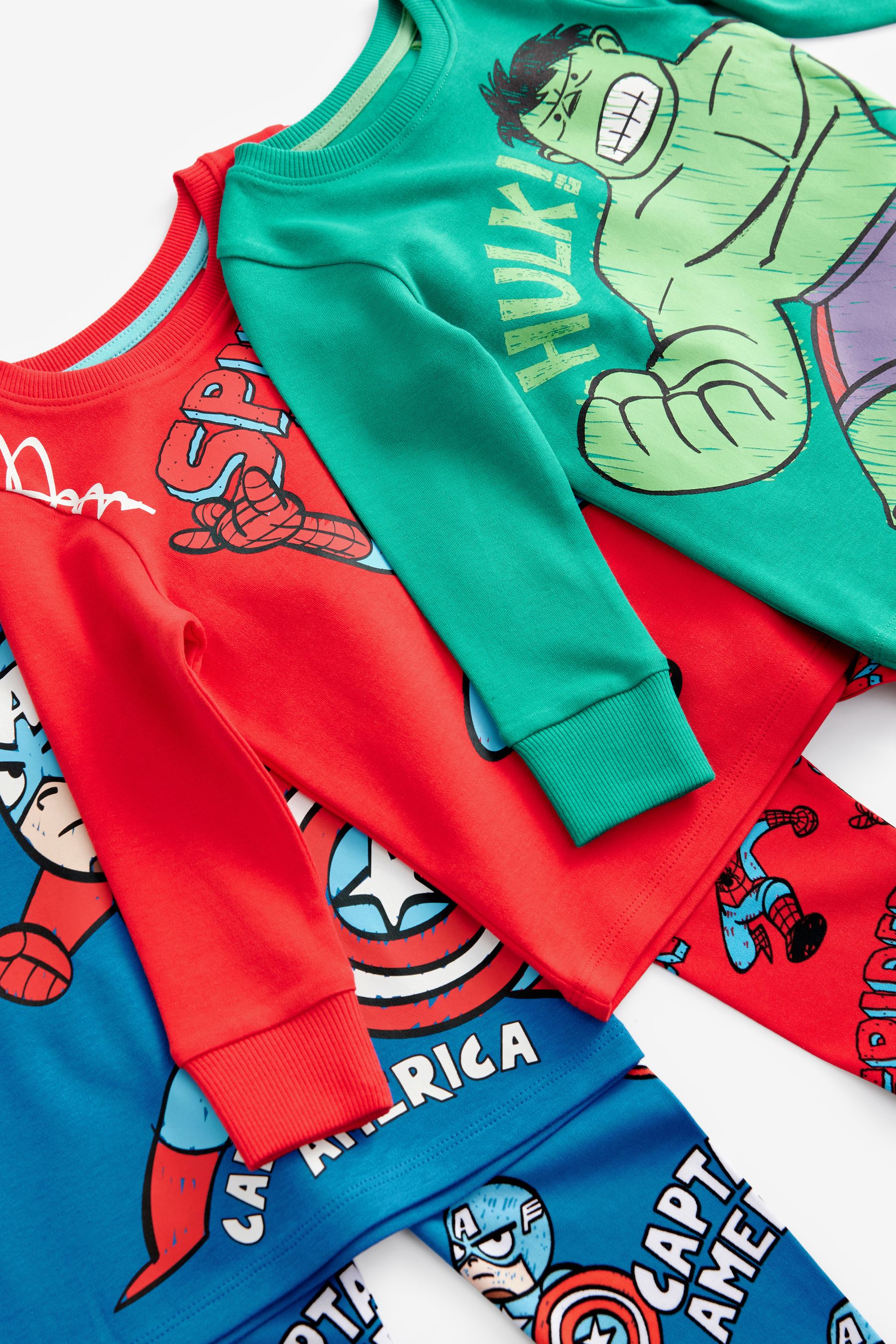Buy Marvel Red/Green/Blue Snuggle 100% Cotton Pyjamas 3 Pack (9mths ...