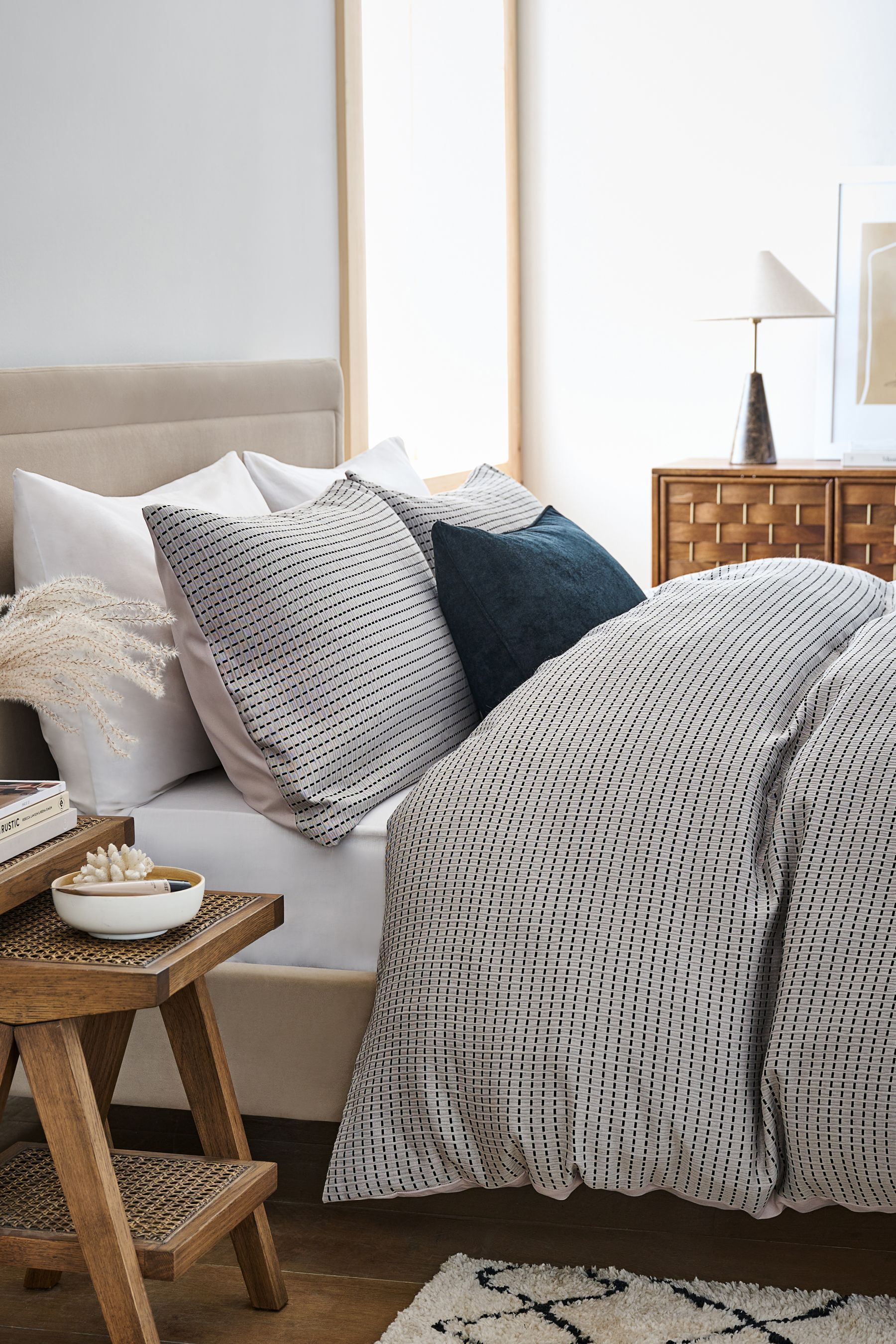 Buy Monochrome Stitch Effect Jacquard Duvet Cover And Pillowcase Set ...