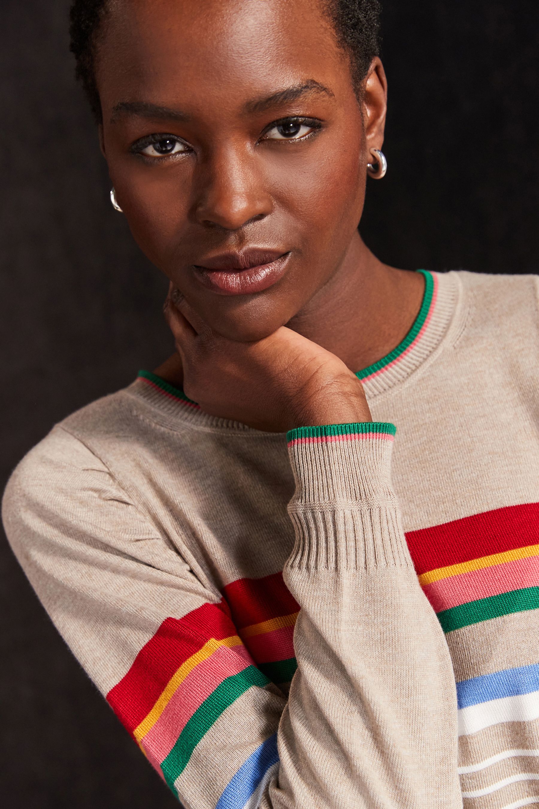Buy Neutral with Rainbow Stripe Crew Neck Long Sleeve Pattern Knitted ...