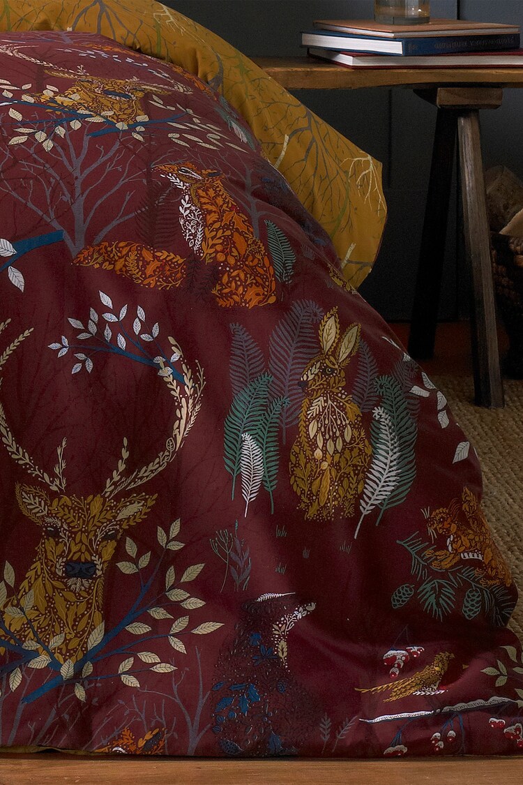 Buy furn. Red Forest Fauna Printed Woodland Reversible Duvet Cover And ...