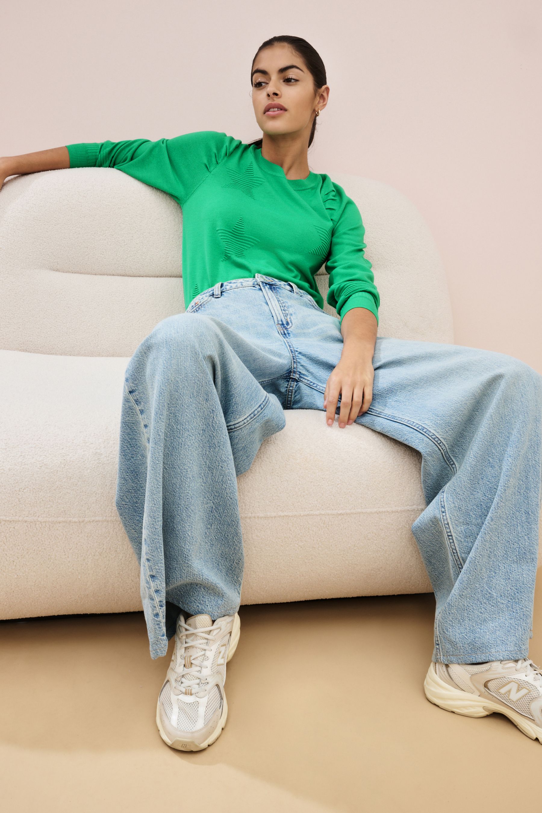 Buy Bright Green Star Crew Neck Long Sleeve Embroidered Jumper from the ...