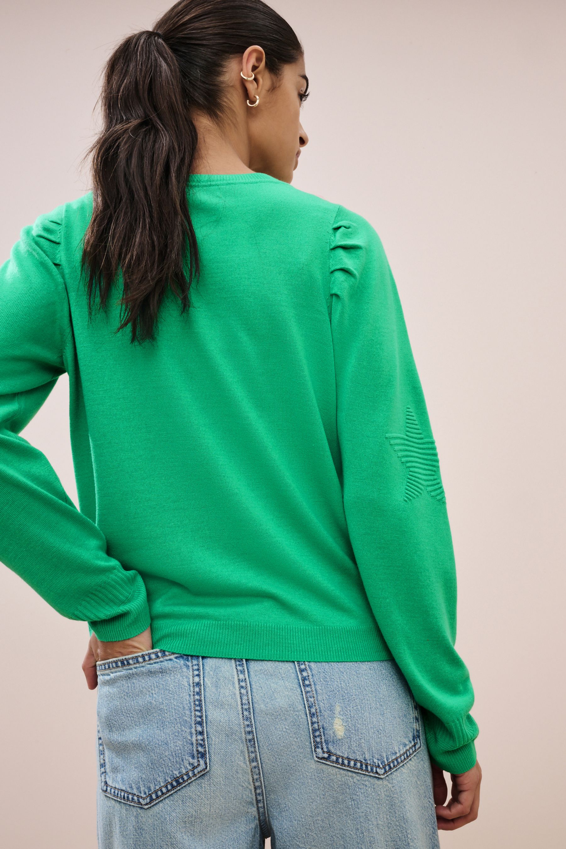 Buy Bright Green Star Crew Neck Long Sleeve Embroidered Jumper from the ...