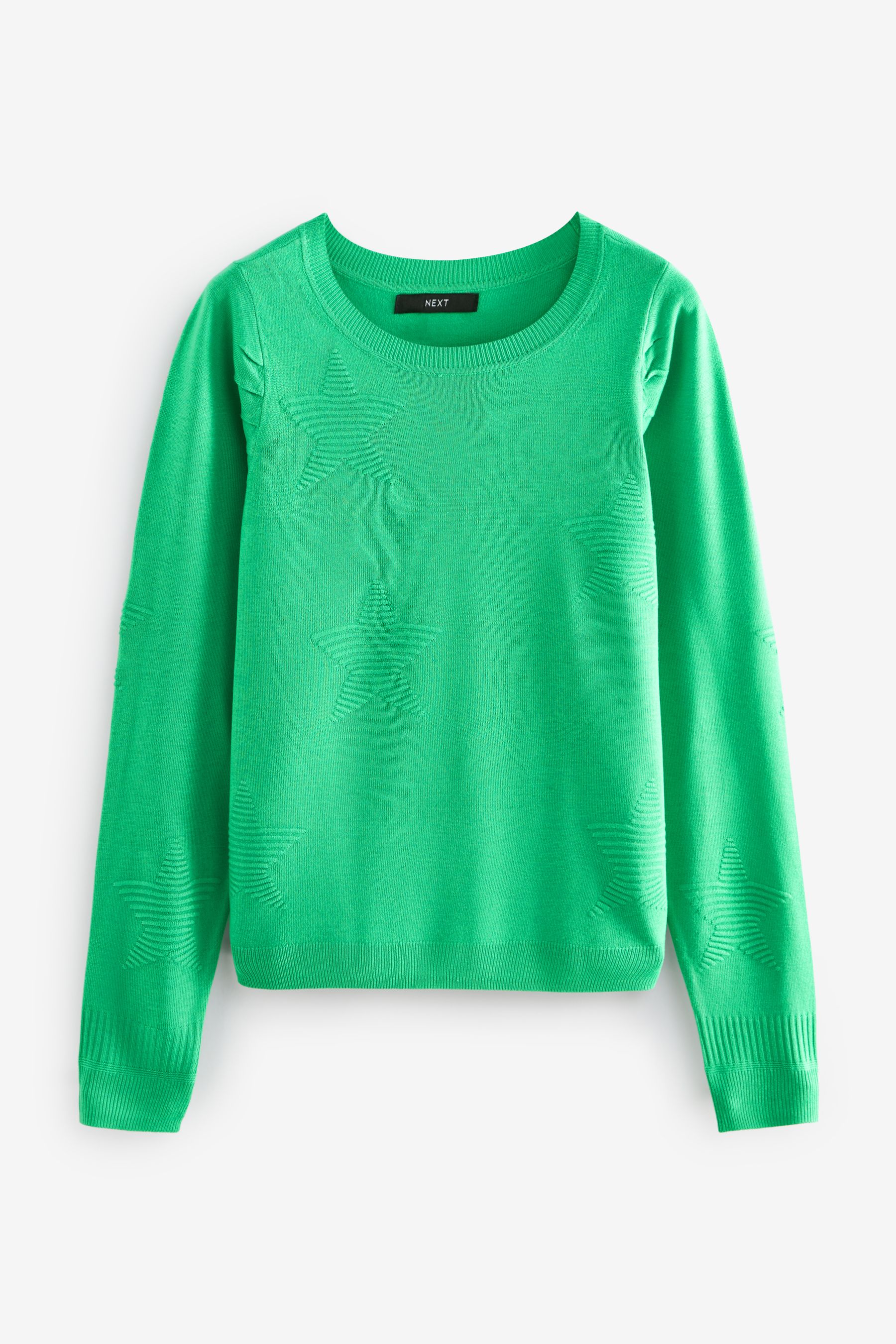 Buy Bright Green Star Crew Neck Long Sleeve Embroidered Jumper from the ...