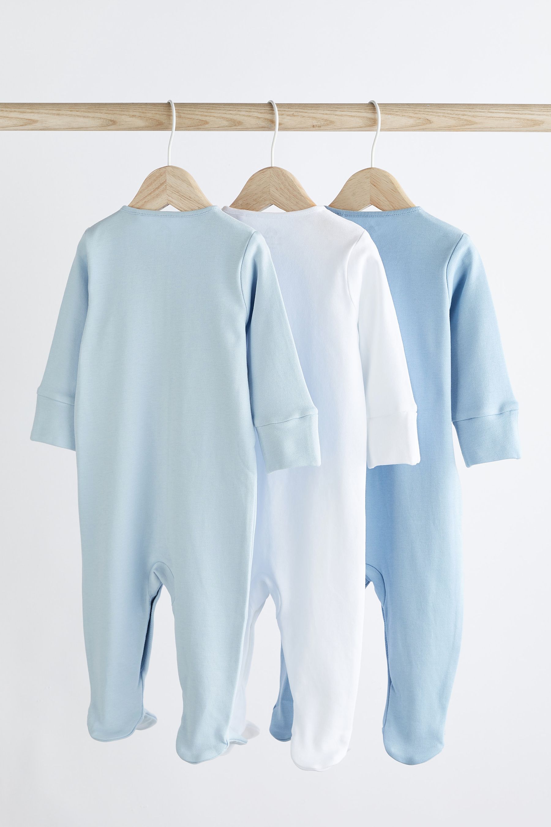 Buy Blue/White 3 Pack Baby Sleepsuits (0-2yrs) from the Next UK online shop