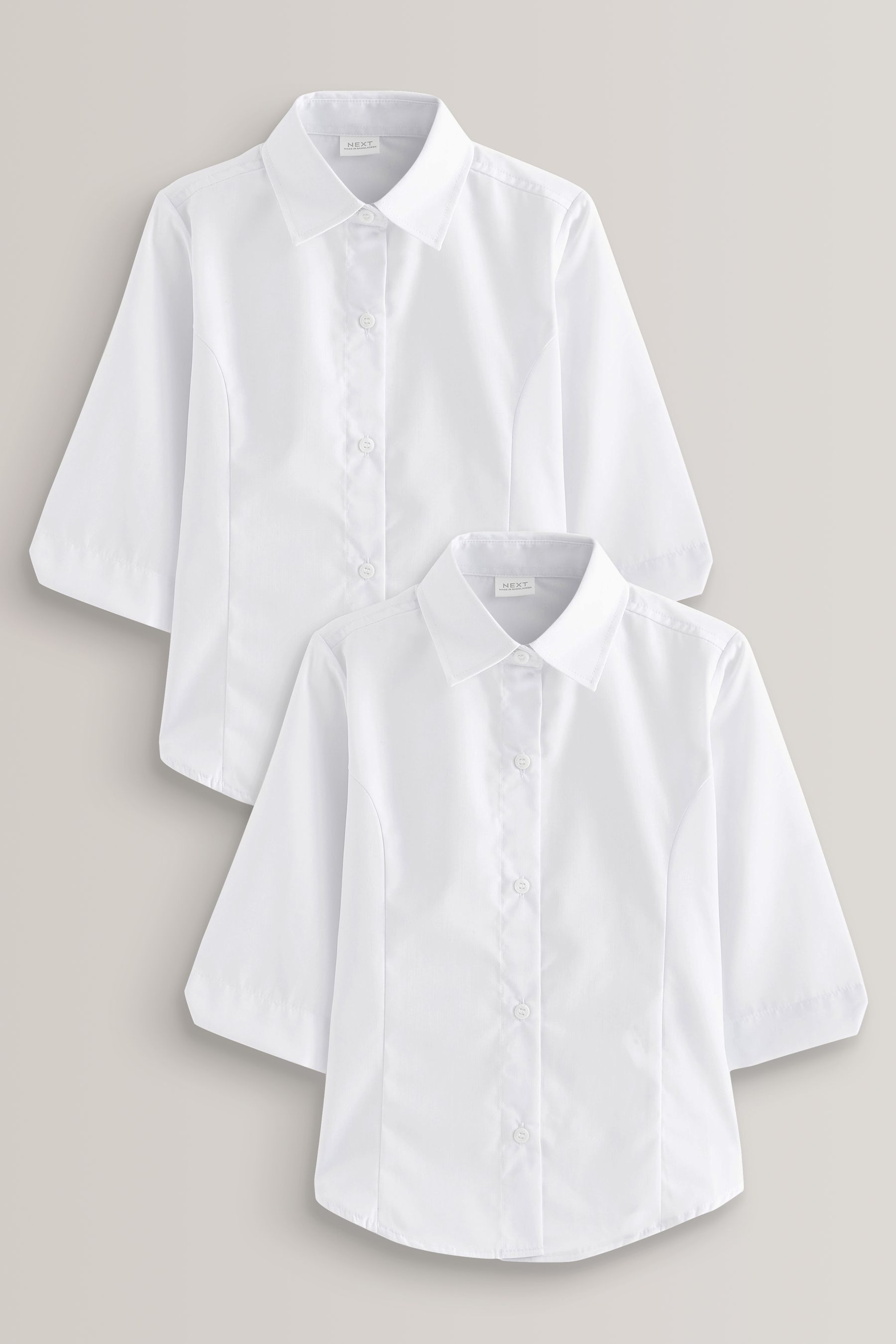 Buy White Regular Fit 2 Pack Three Quarter Sleeve School Blouses (3 ...