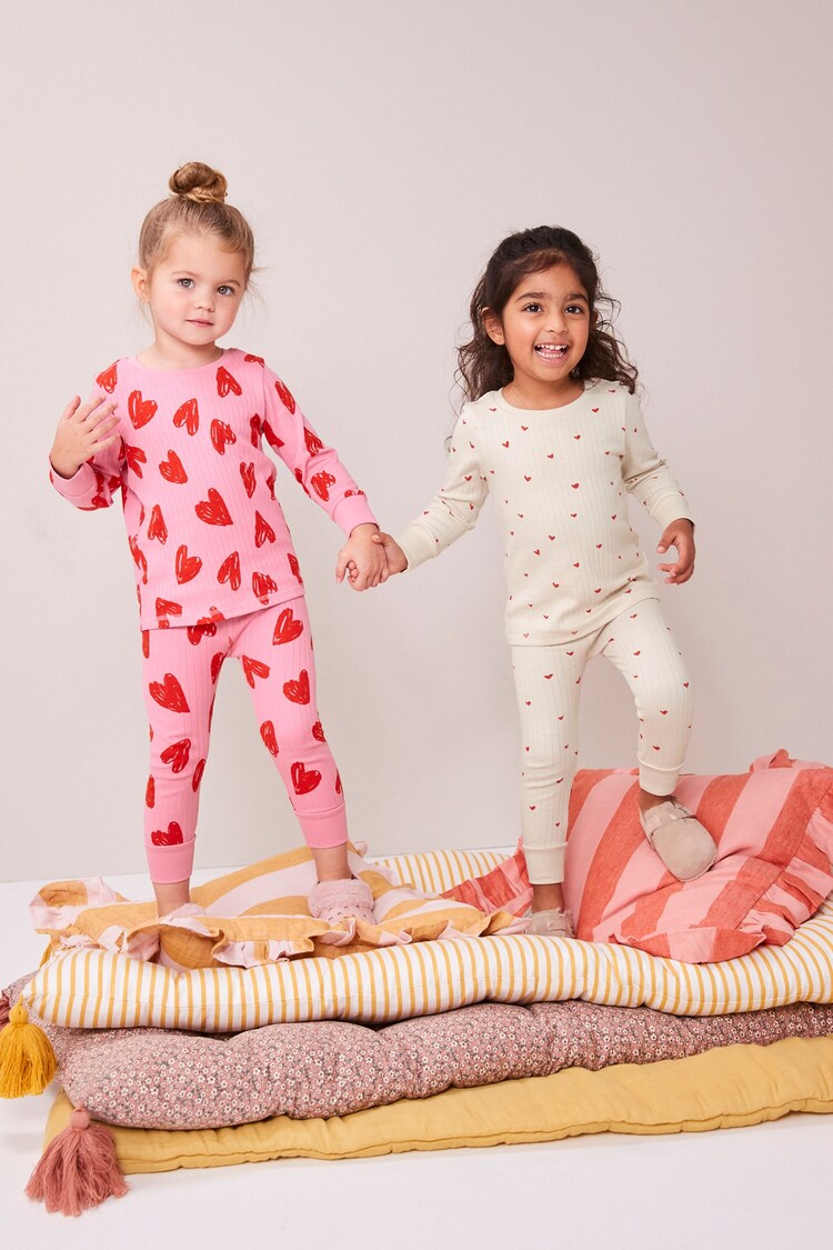 Buy Pink/Cream 100% Cotton Snuggle Pyjamas 2 Pack (9mths-12yrs) from ...