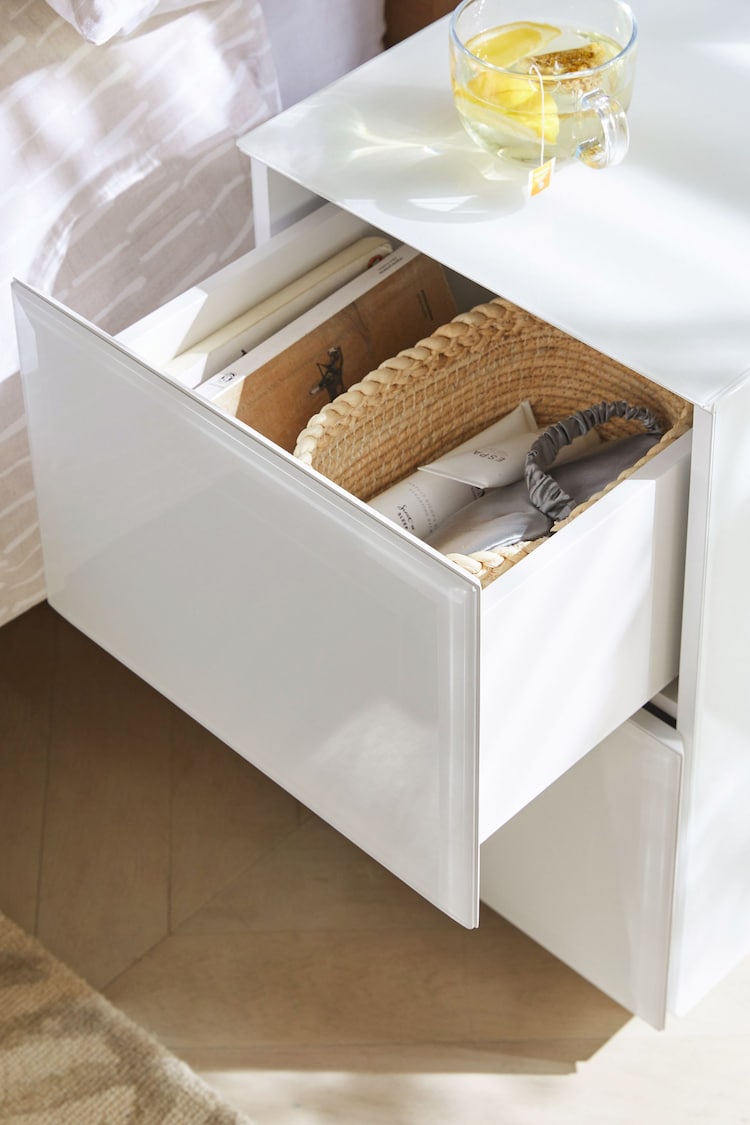 Buy White Sloane Glass Collection Luxe 2 Drawer Slim Bedside Table from ...