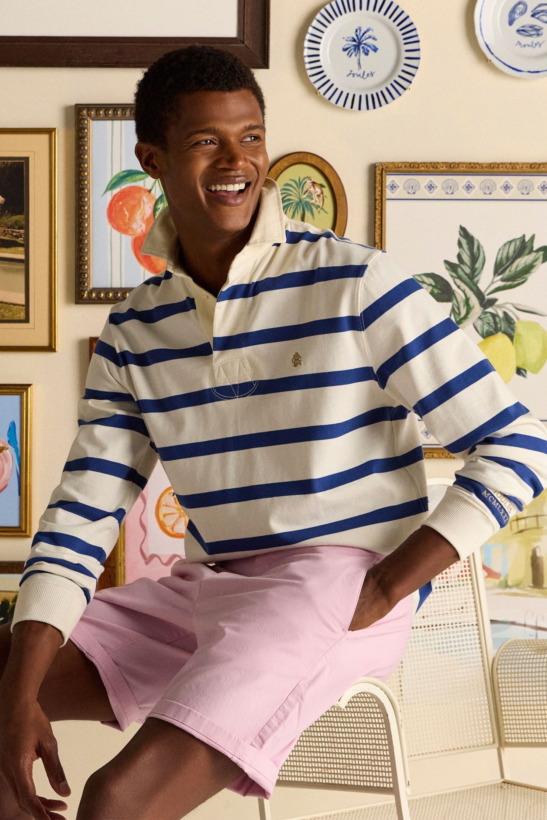 Buy Joules Onside Cream & Blue Striped Rugby Shirt from the Next UK ...