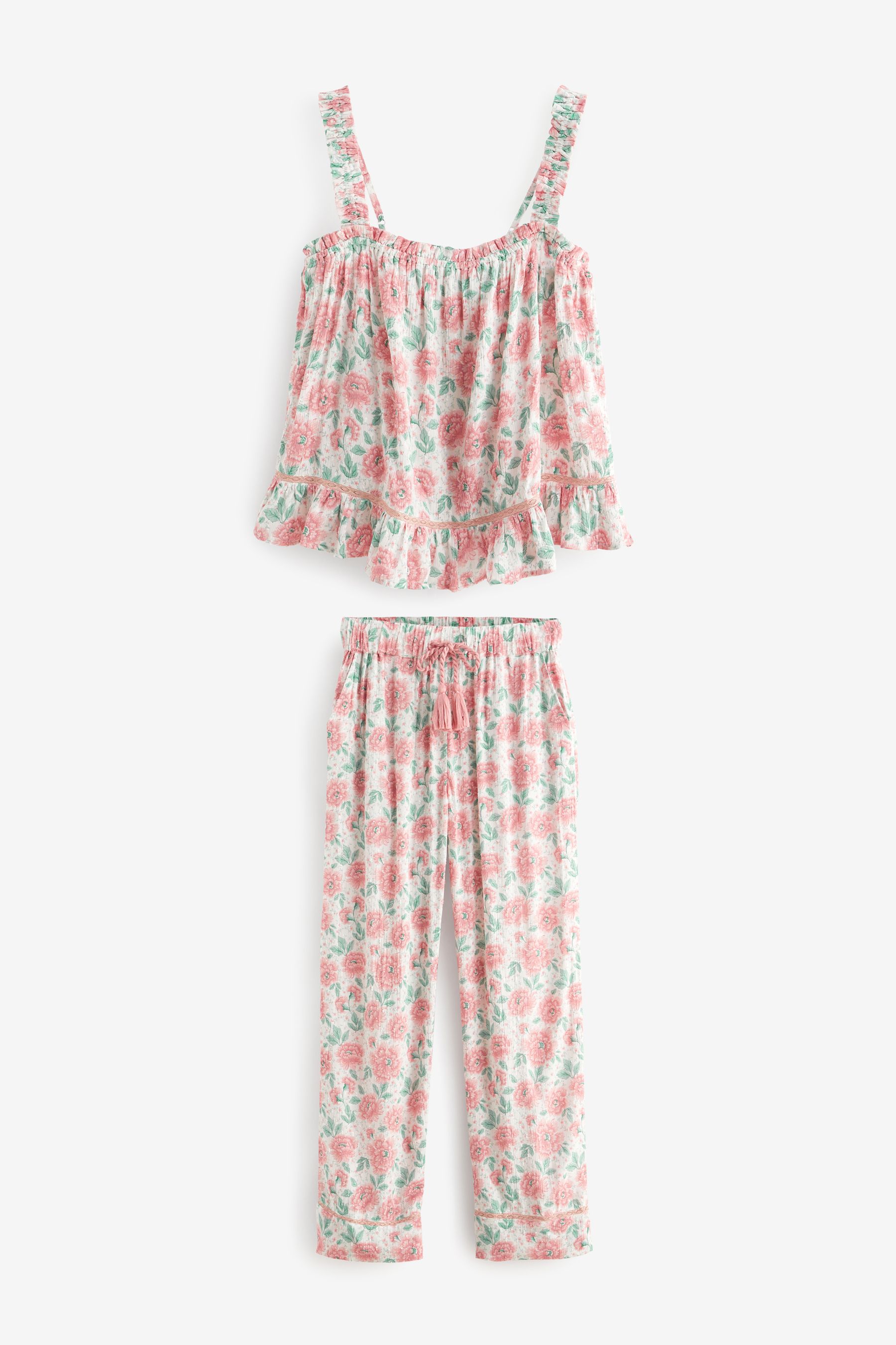 Buy Laura Ashley Pink Wild Roses Print Textured Cotton Cami Pyjamas ...