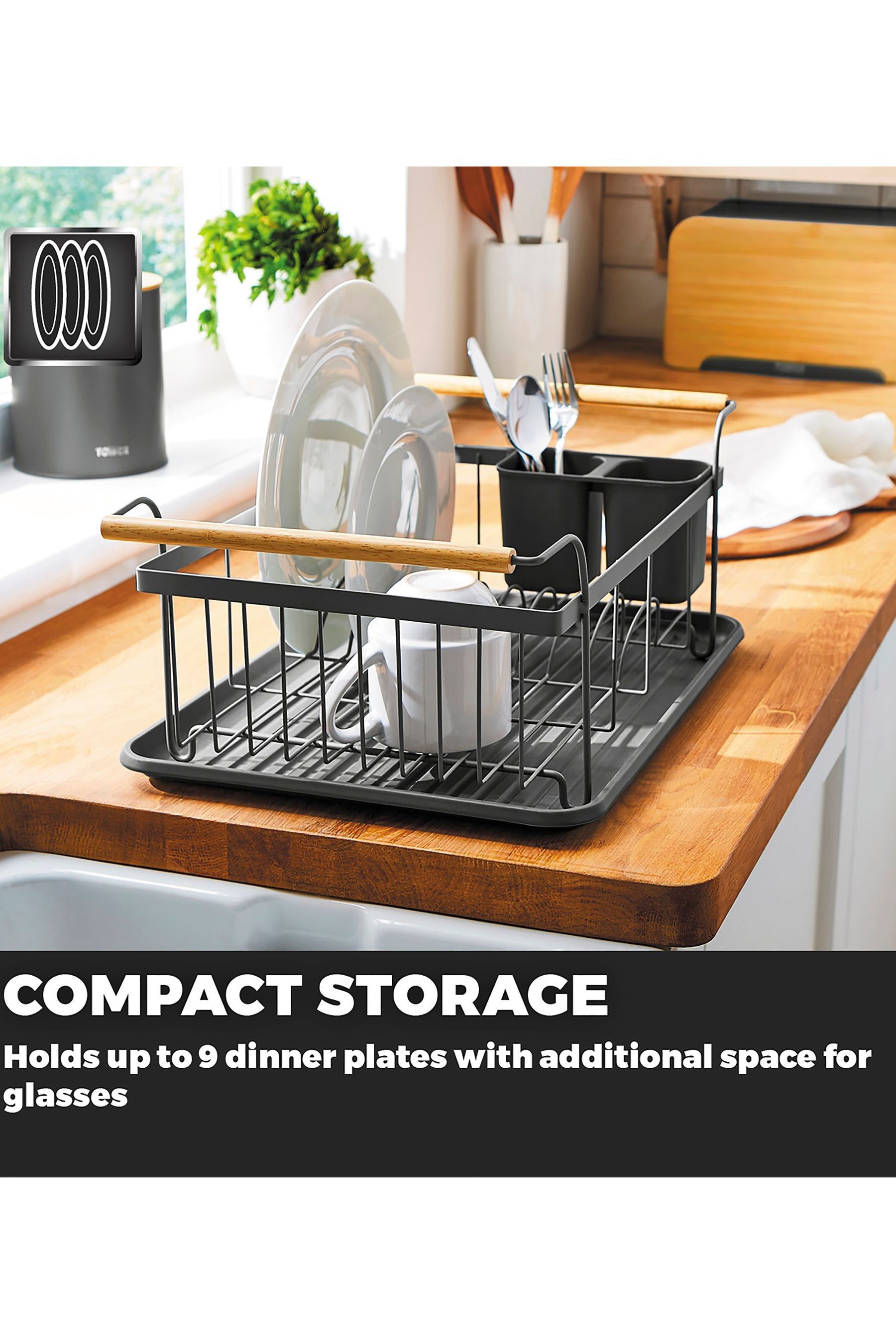 Buy Tower Grey Scandi Dish Rack With Wooden Handles from the Next UK ...