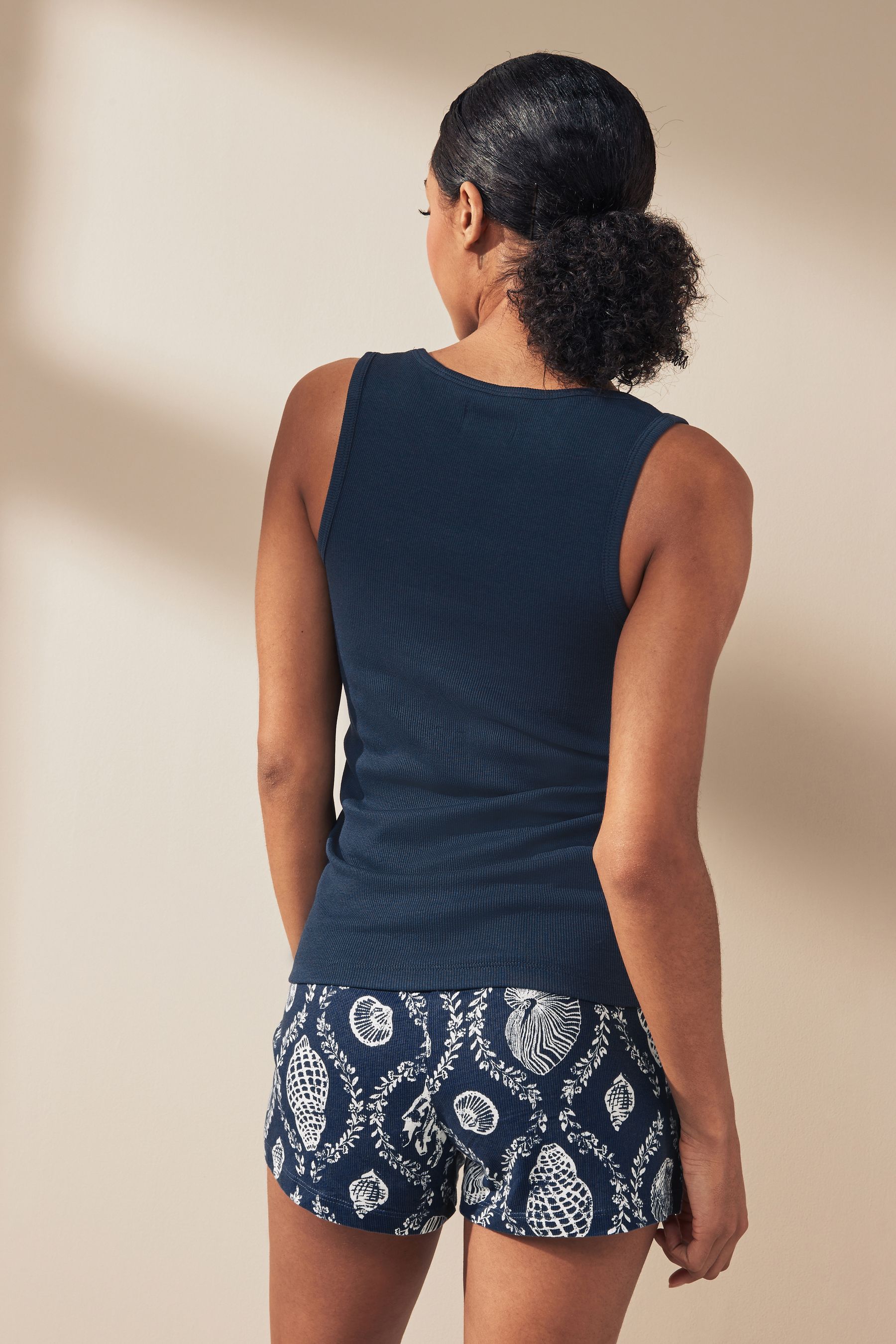 Buy Navy Shells Rib Vest Short 100% Cotton Pyjamas Set from the Next UK ...