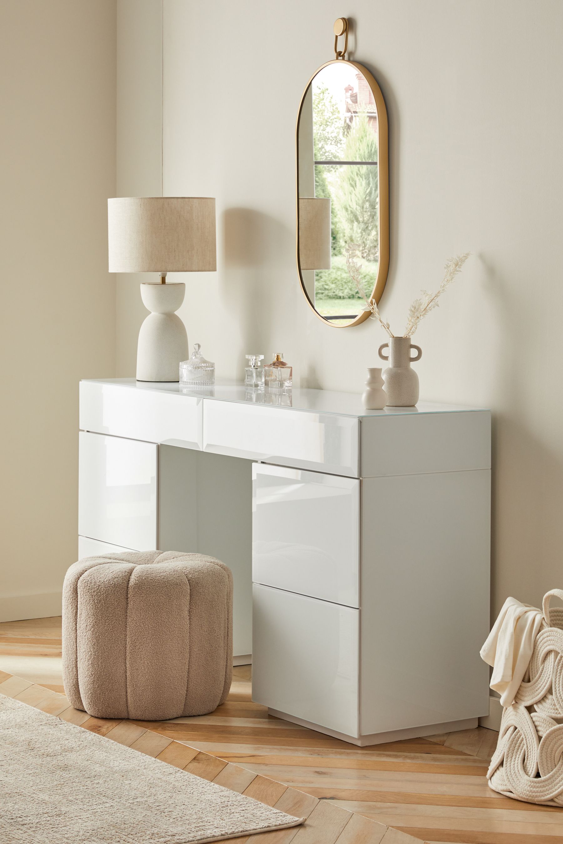 Buy White Sloane Glass Collection Luxe Extra Large Console Dressing ...