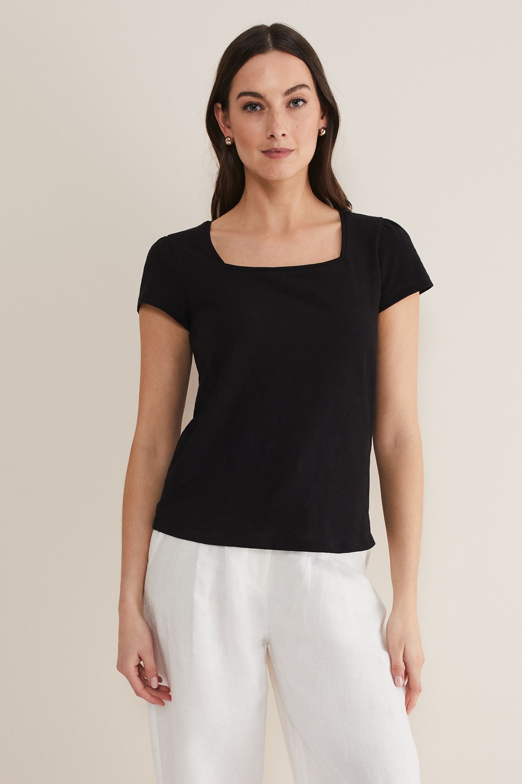 Buy Phase Eight Black Square Neck Bella 100% Cotton Top from the Next ...