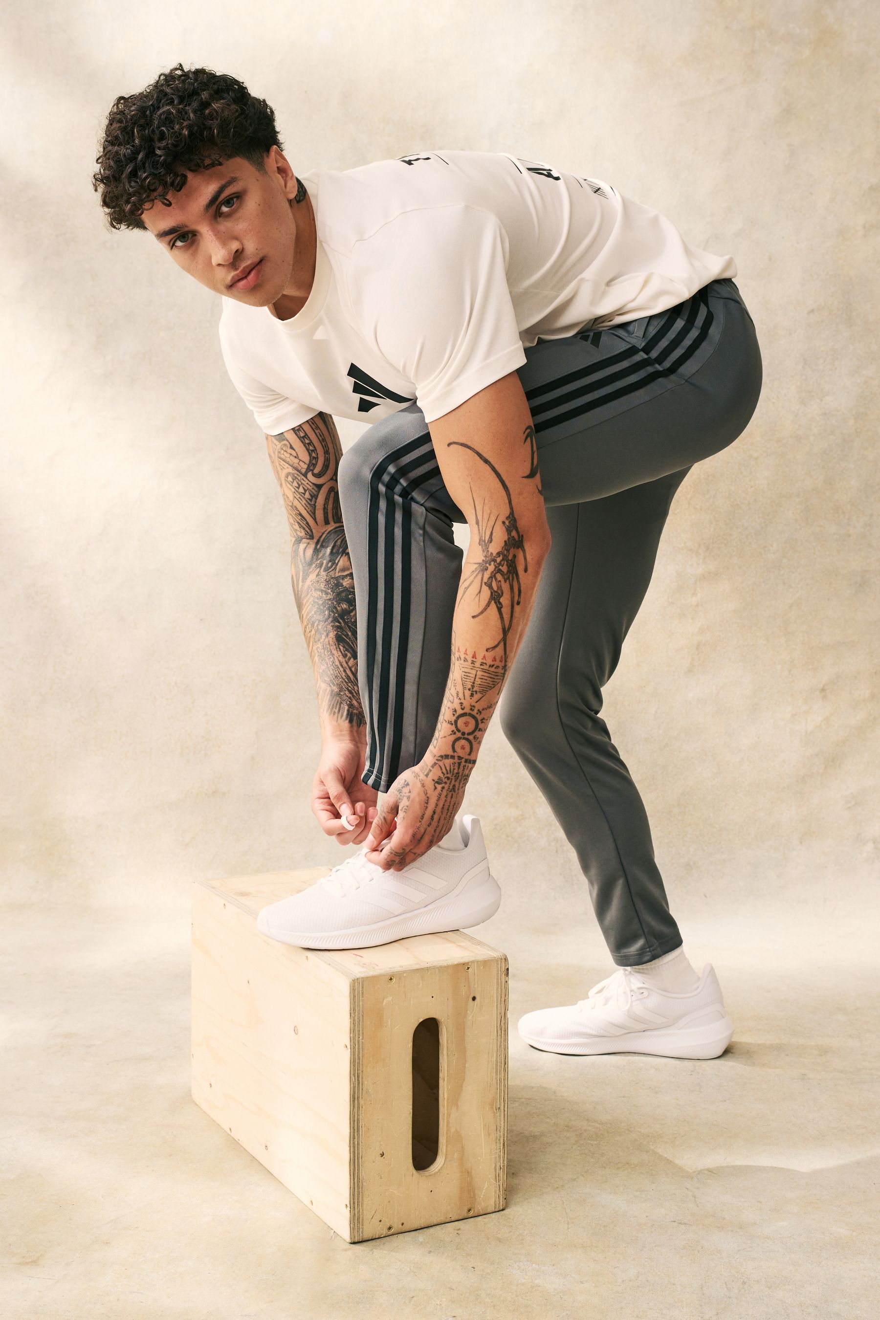 Buy adidas Grey Train Essentials 3-Stripes Training Joggers from the ...