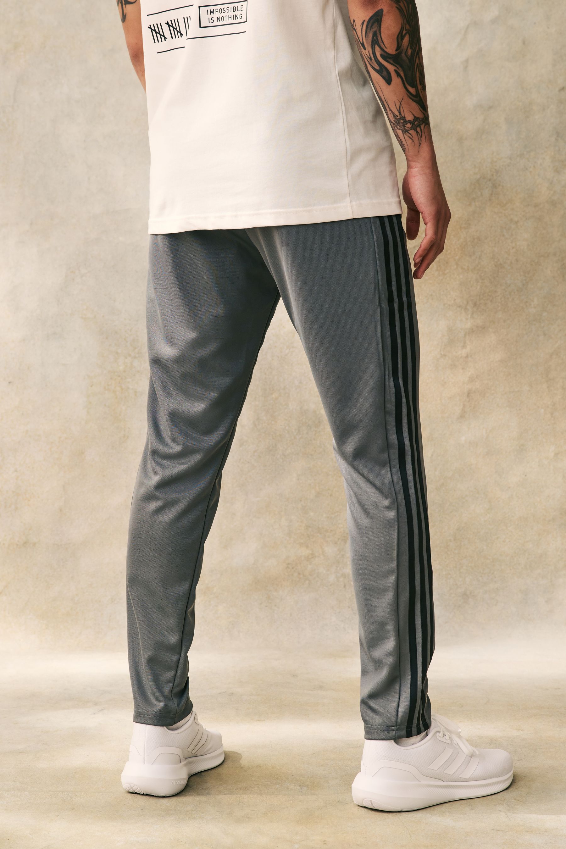 Buy adidas Grey Train Essentials 3-Stripes Training Joggers from the ...