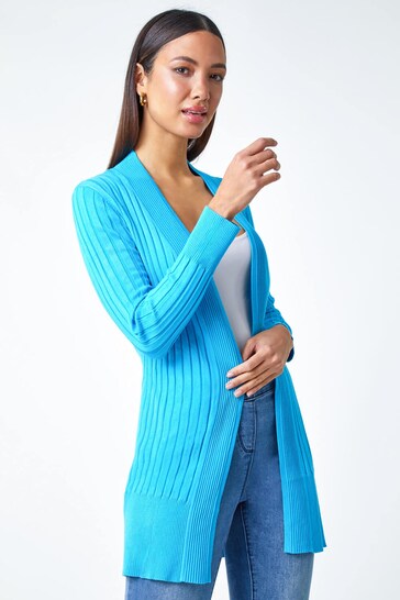 Buy Roman Blue Longline Stretch Ribbed Cardigan from the Next UK online ...