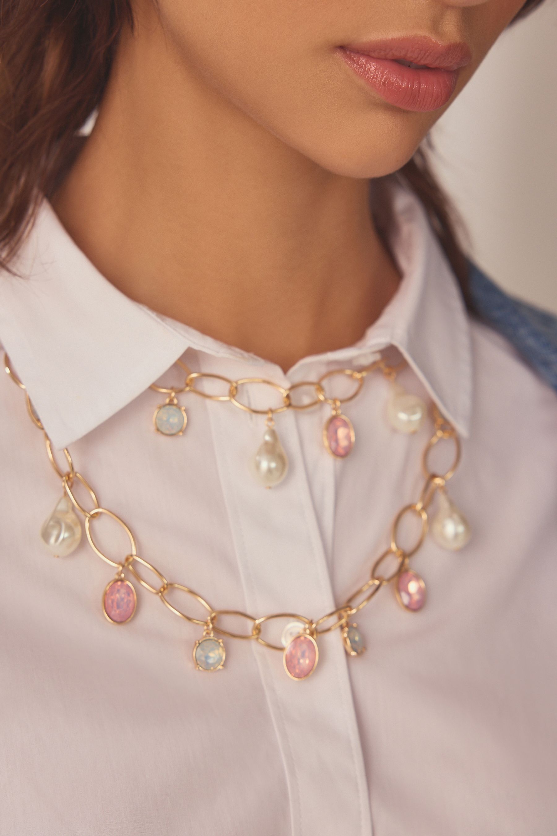 Buy Gold Tone 2 Layer Open Link Pearl Necklace from the Next UK online shop