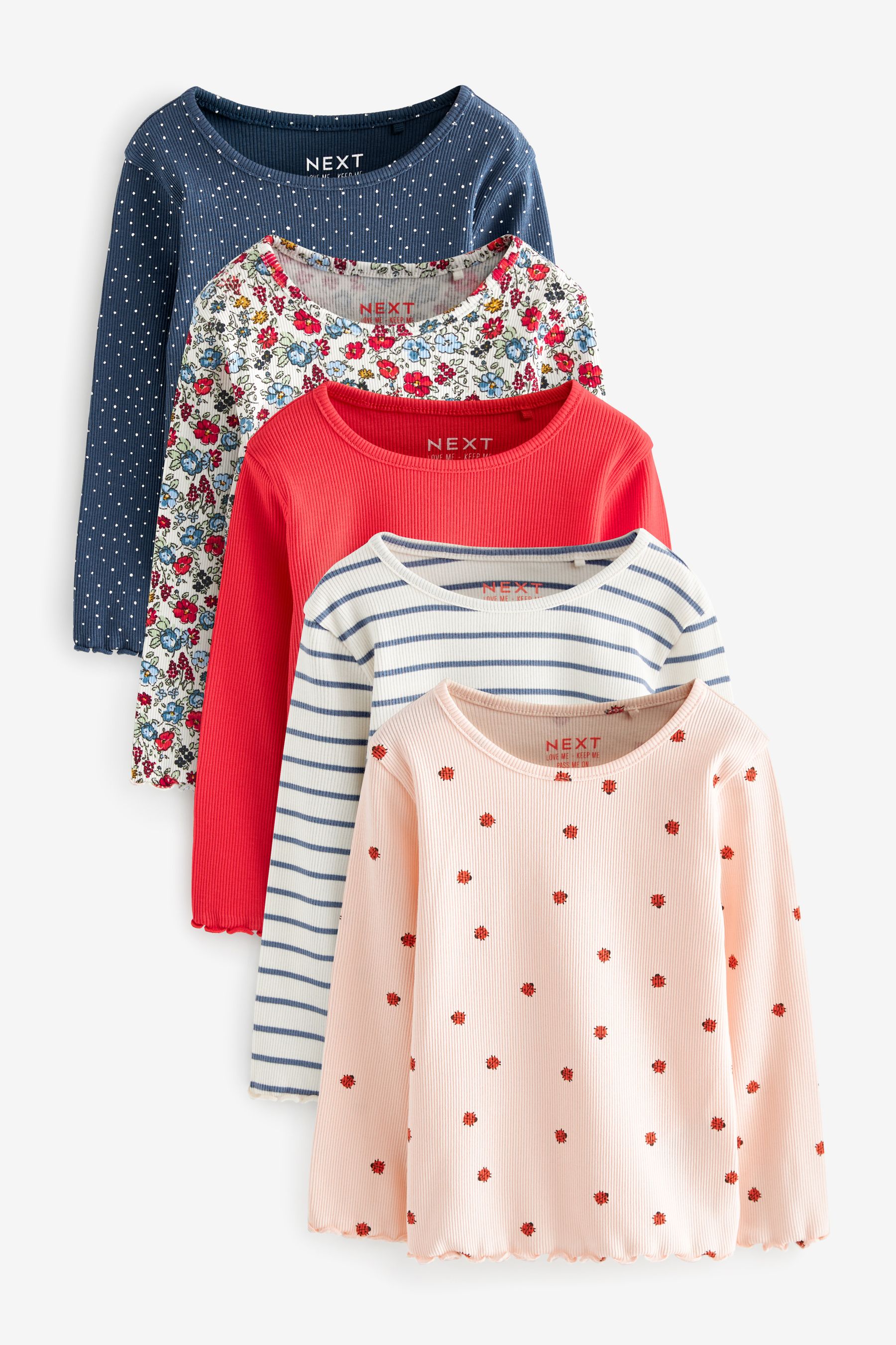 Buy Navy Ribbed Long Sleeve Tops 5 Pack (3mths-7yrs) from Next Australia