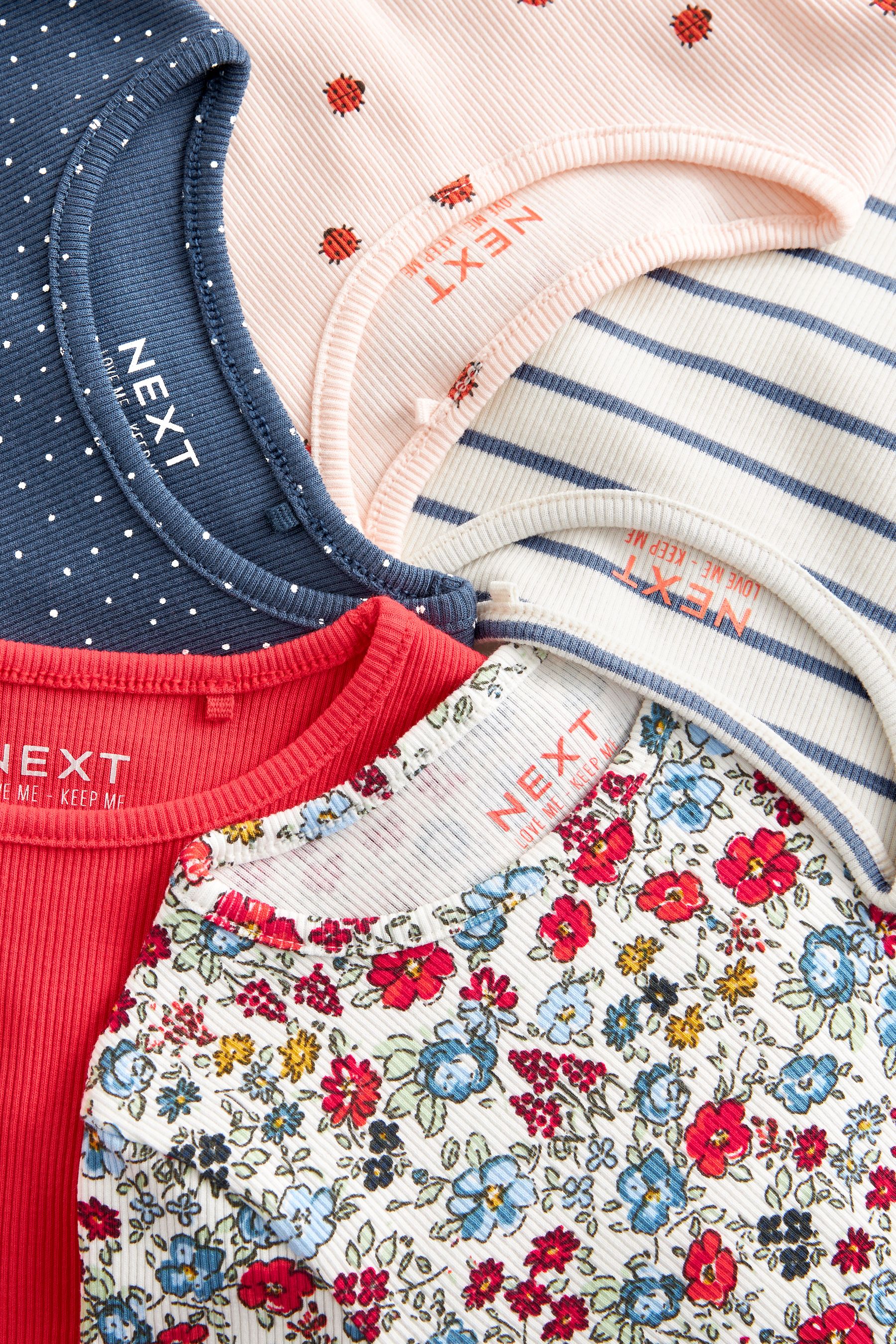 Buy Navy Ribbed Long Sleeve Tops 5 Pack (3mths-7yrs) from Next Australia