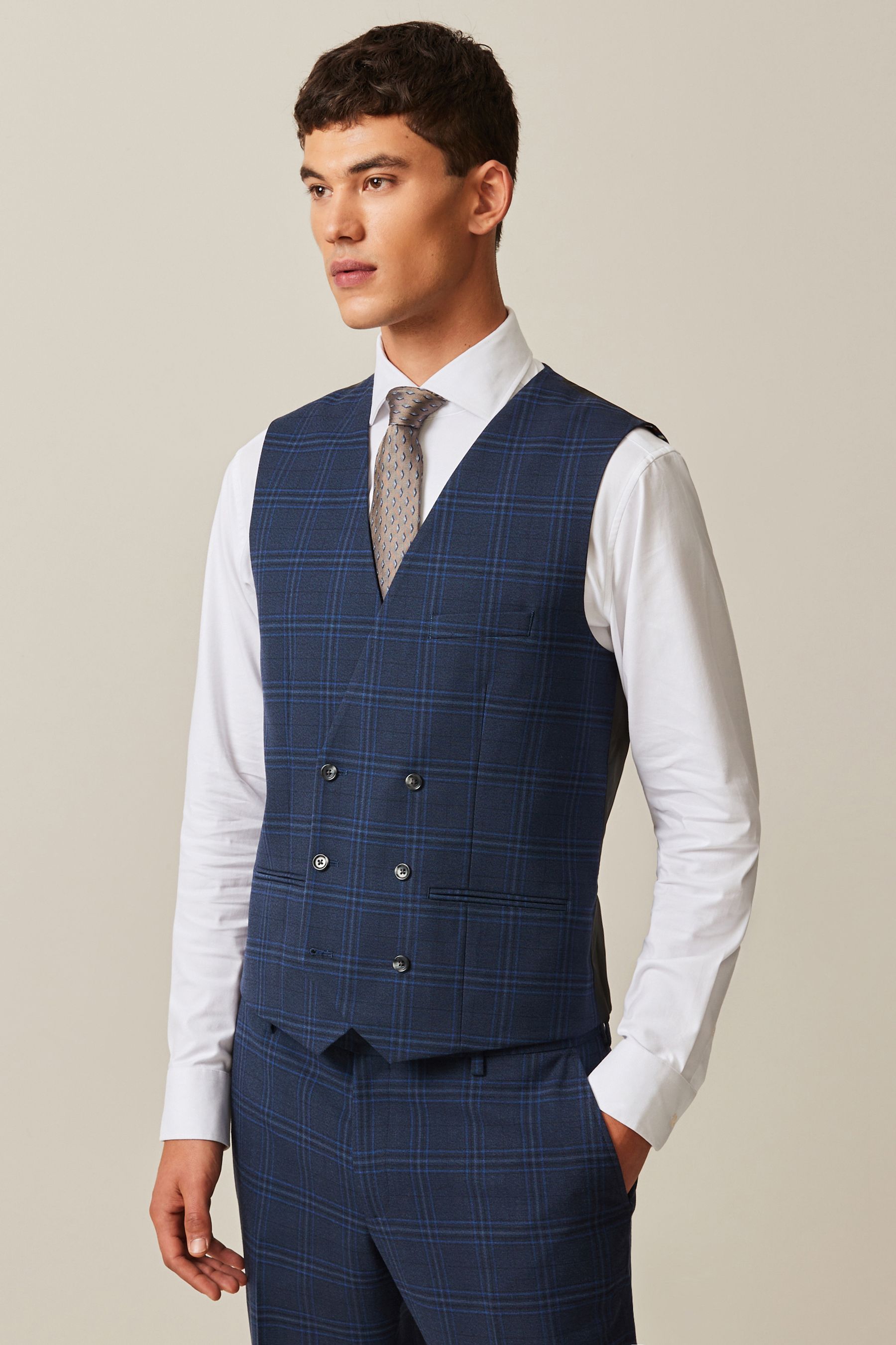 Buy Navy Blue Bold Check Suit Waistcoat from the Next UK online shop