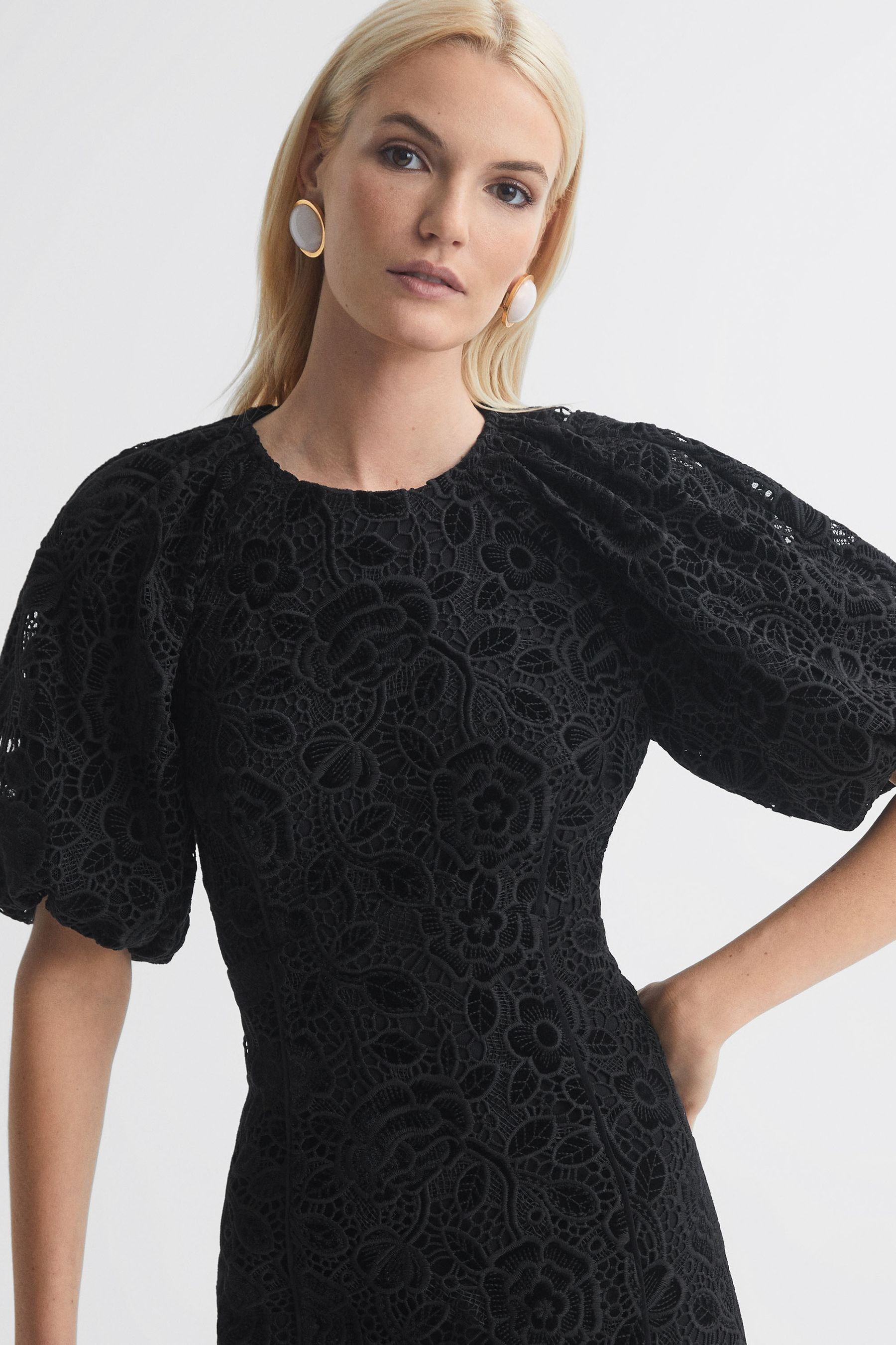 Buy Florere Velvet Lace Puff Sleeve Midi Dress from Next Ireland
