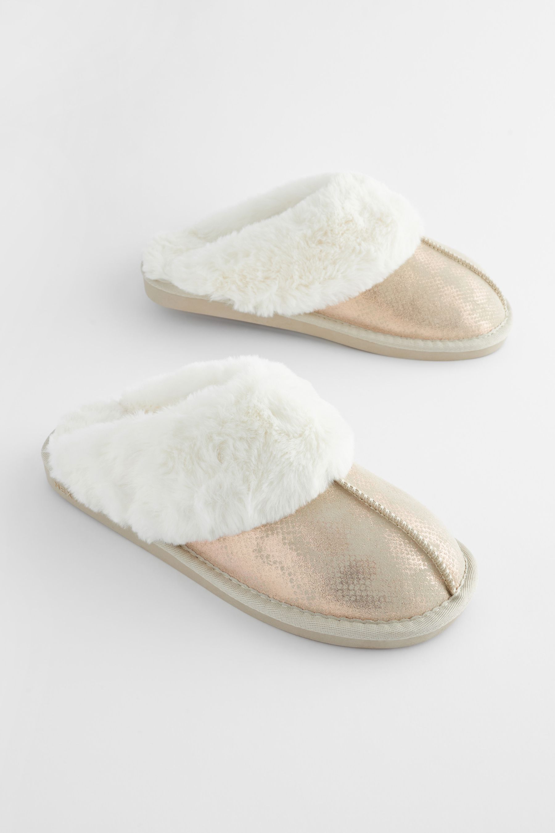 Buy Gold Suede Faux Fur Lined Mule Slippers from the Next UK online shop