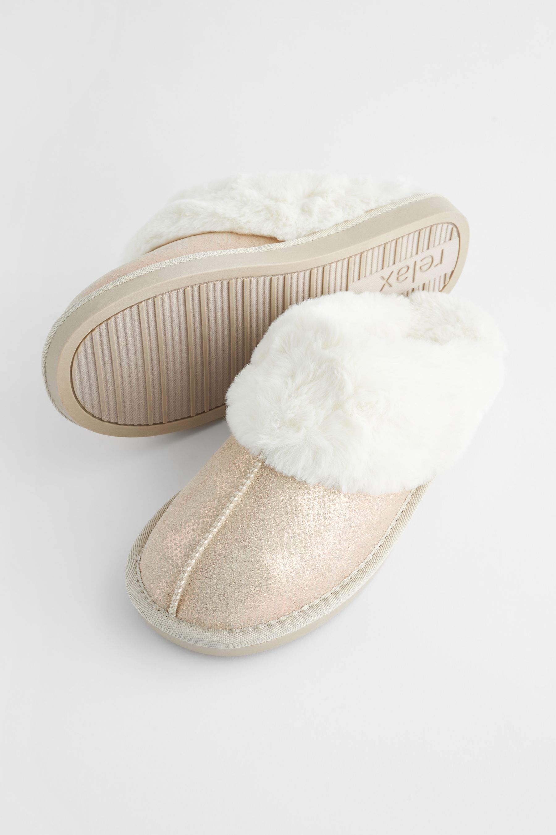 Buy Gold Suede Faux Fur Lined Mule Slippers from the Next UK online shop