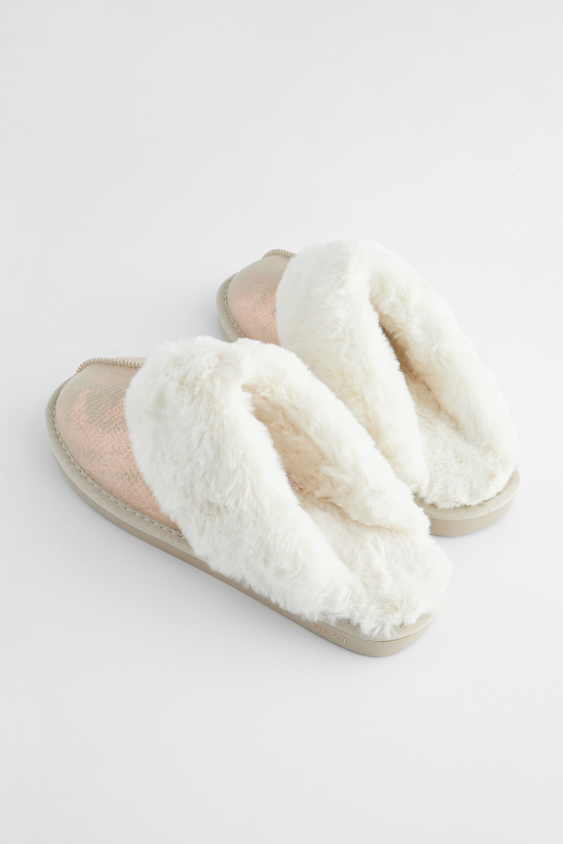 Buy Gold Suede Faux Fur Lined Mule Slippers from the Next UK online shop