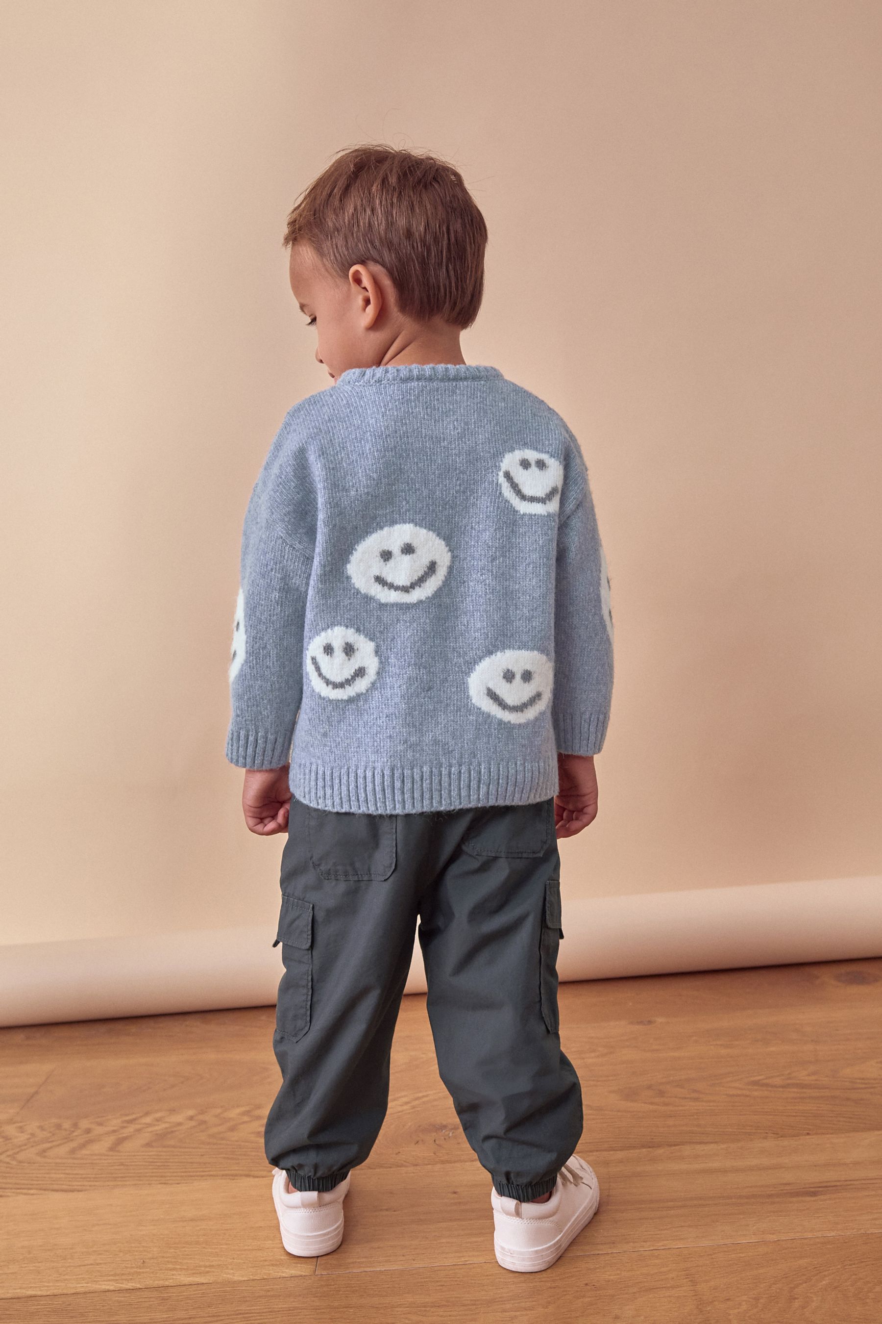 Buy Grey/Blue Happy Faces Crew Neck Jumper (3mths-7yrs) from the Next ...