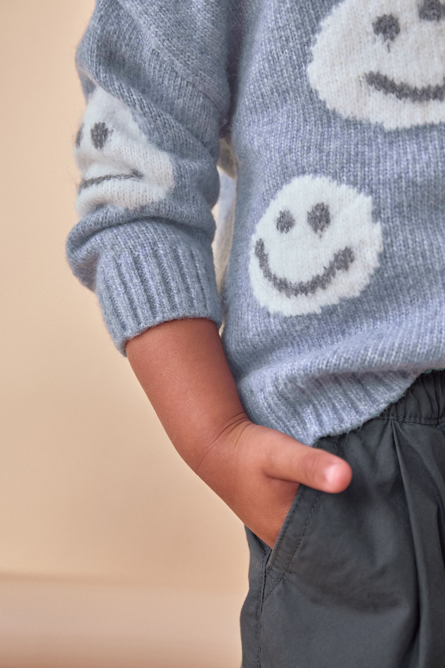 Buy Grey/Blue Happy Faces Crew Neck Jumper (3mths-7yrs) from the Next ...