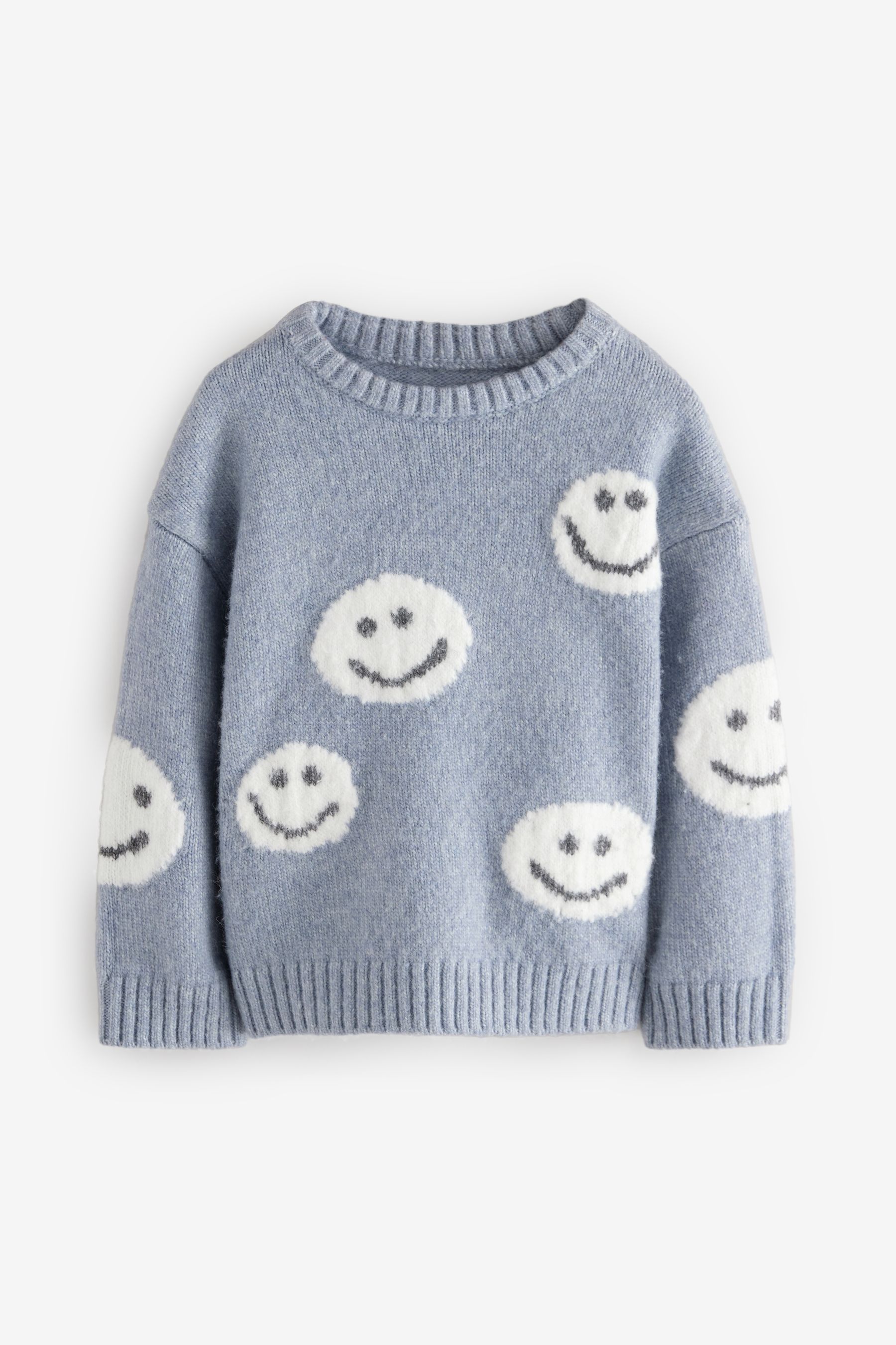 Buy Grey/Blue Happy Faces Crew Neck Jumper (3mths-7yrs) from the Next ...