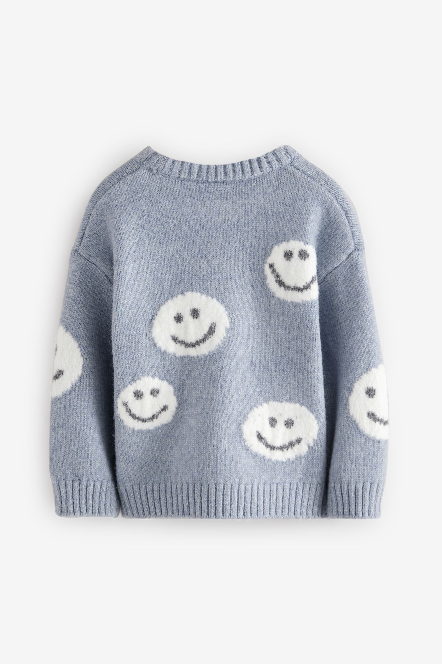 Buy Grey/Blue Happy Faces Crew Neck Jumper (3mths-7yrs) from the Next ...