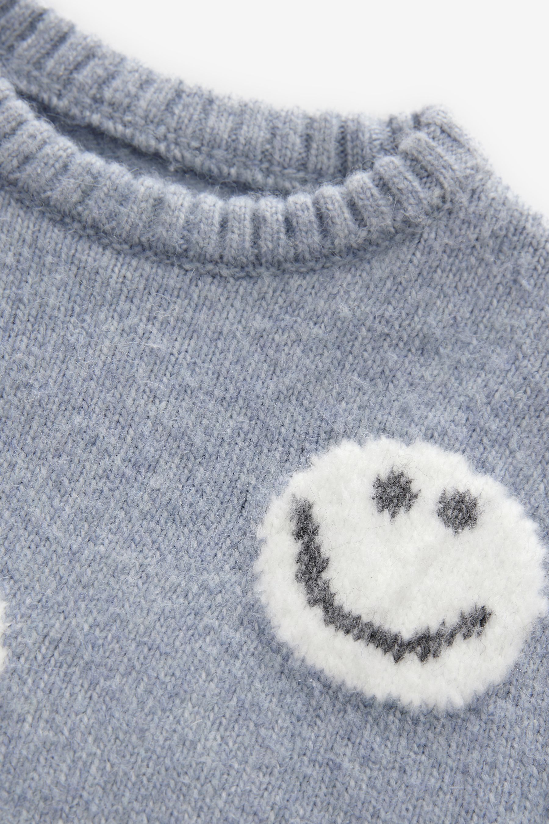 Buy Grey/Blue Happy Faces Crew Neck Jumper (3mths-7yrs) from the Next ...