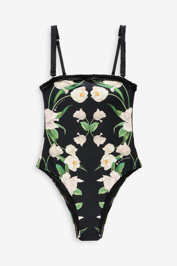Buy B By Ted Baker Tummy Control Floral Ruffle Trim Black Swimsuit from ...