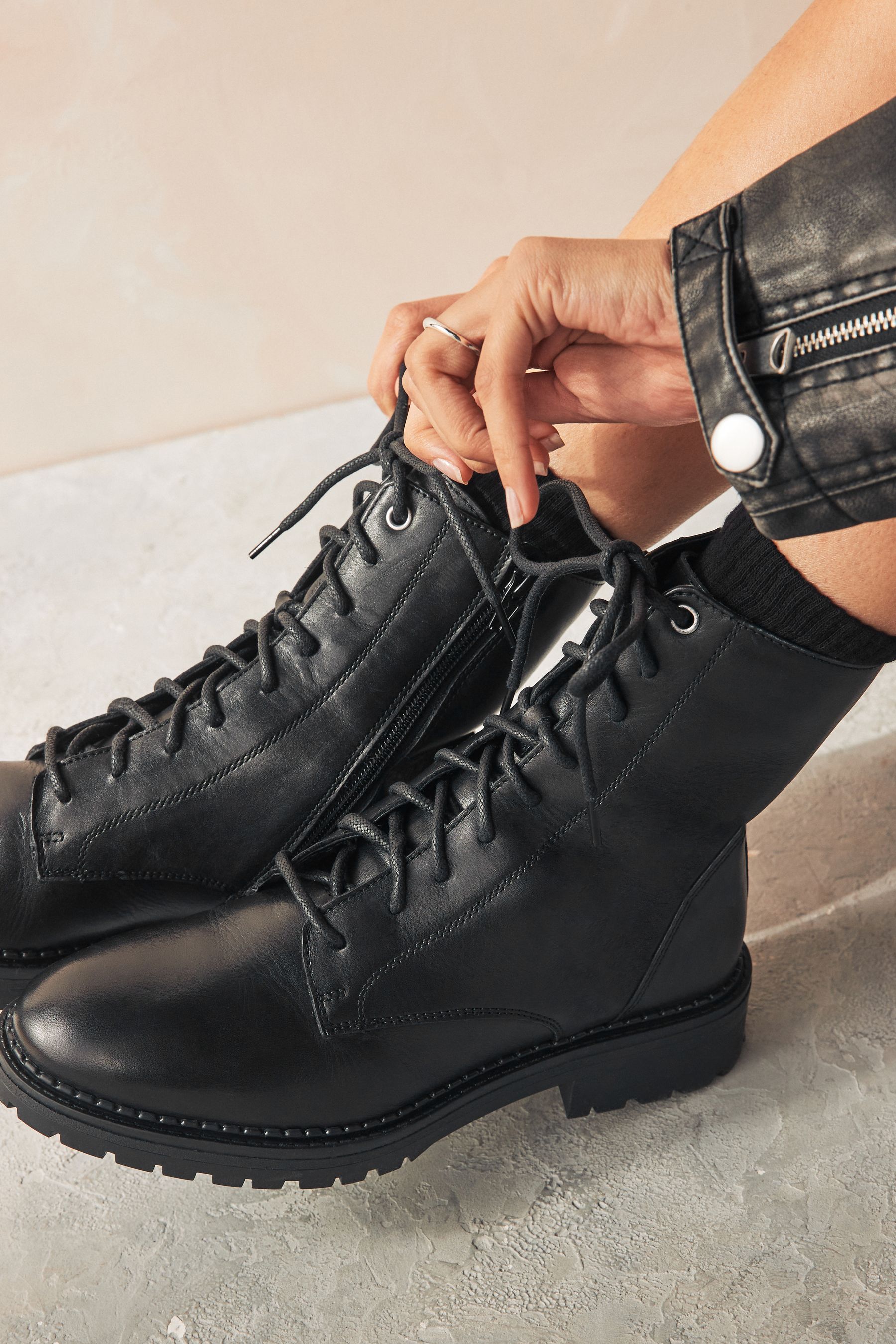 Buy Black Standard/Wide Fit Forever Comfort® Leather Lace-Up Boots from the Next UK online shop