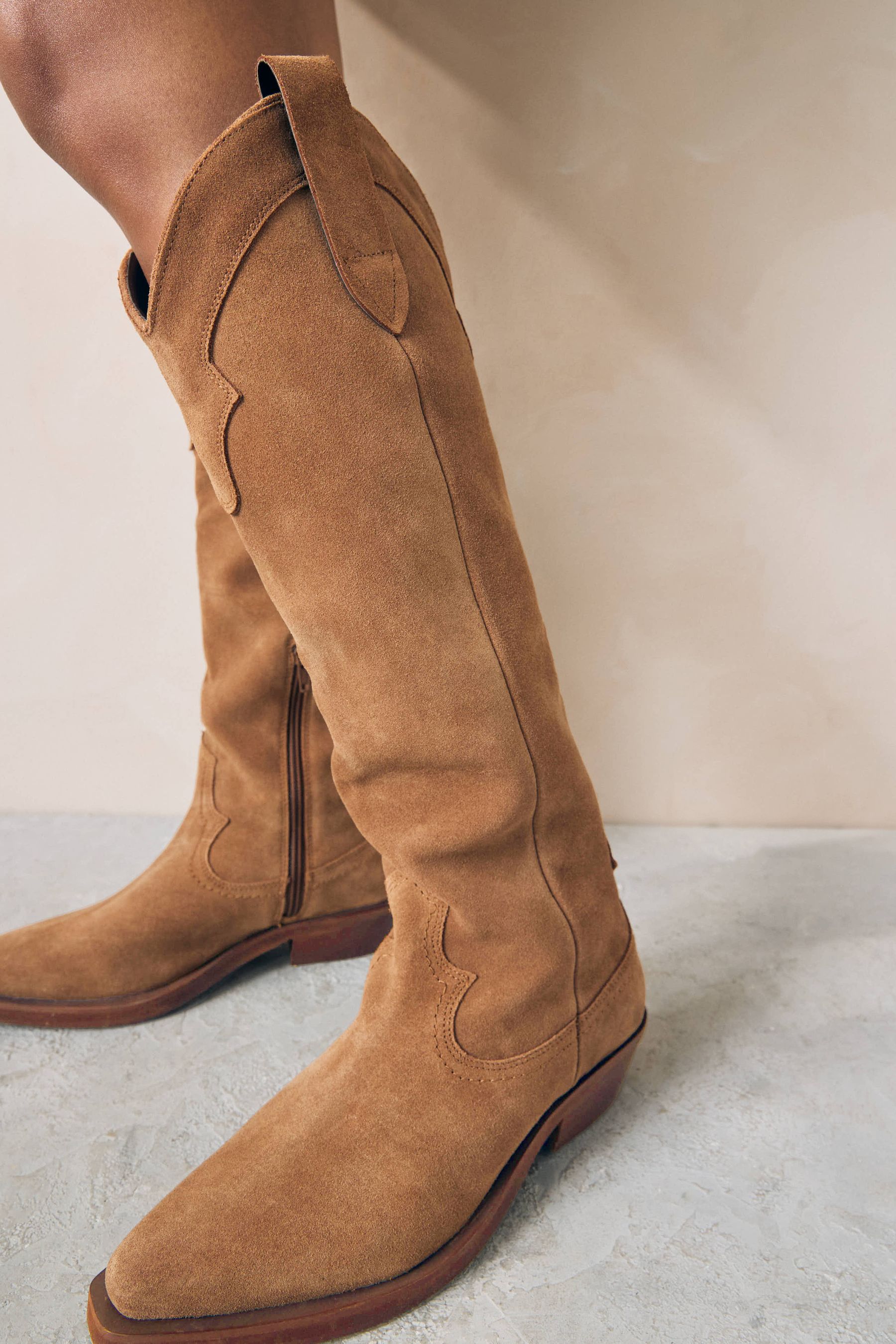 Buy Tan Brown Forever Comfort® Leather Western/Cowboy Knee High Boots ...
